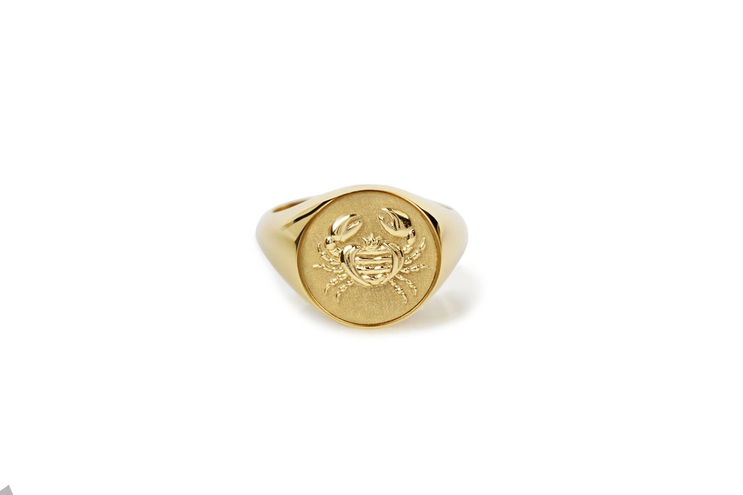 14K Solid Gold Cancer Sign Ring, Gold Zodiac Sign Ring, Engraved Cancer ...