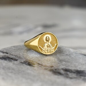 Gold Virgin Mary Signet Ring: Religious Protection Jewelry - Etsy