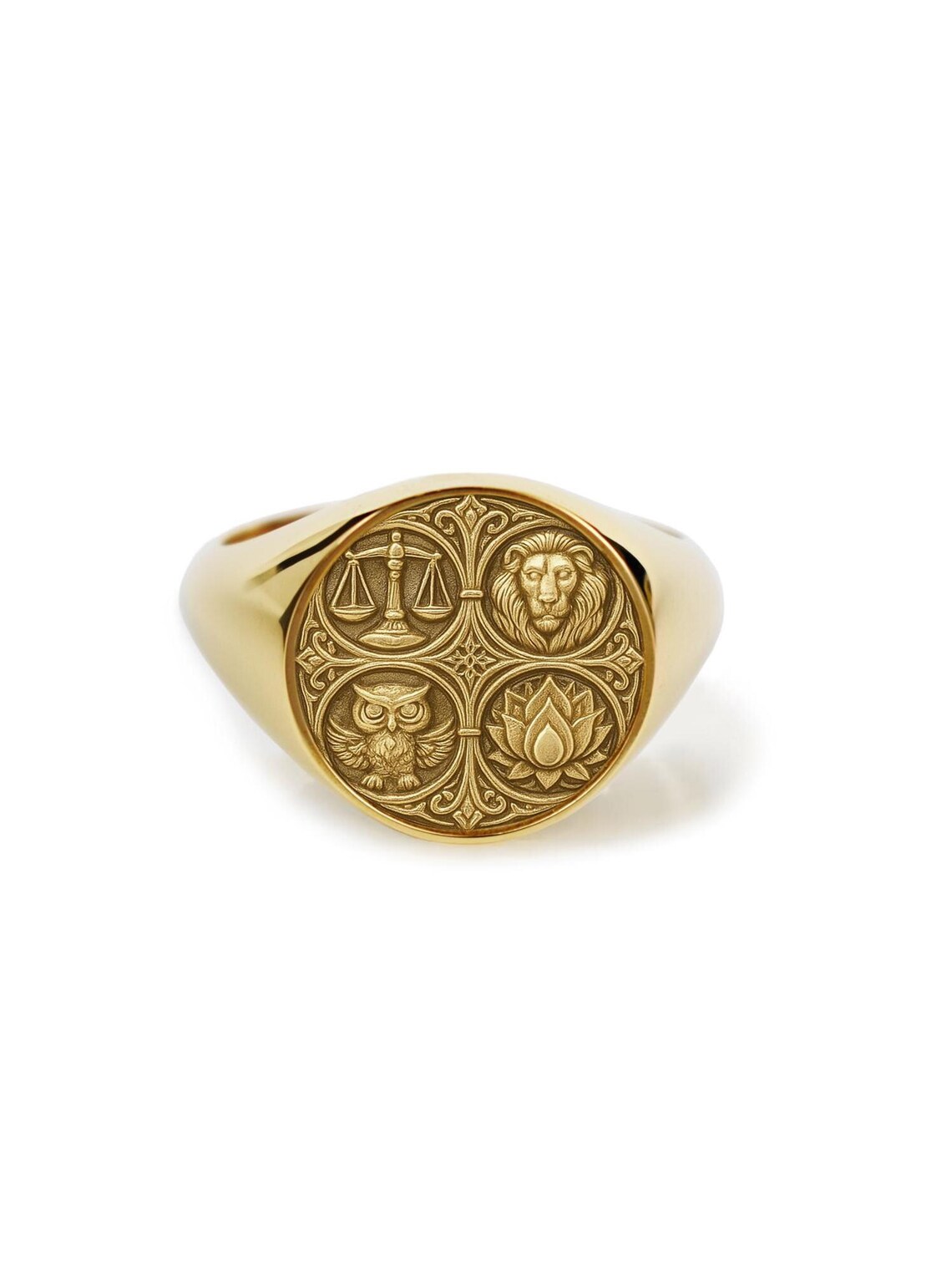 Cardinal Virtues Signet Ring, 14K Gold Justice Ring, Courage Symbol ...