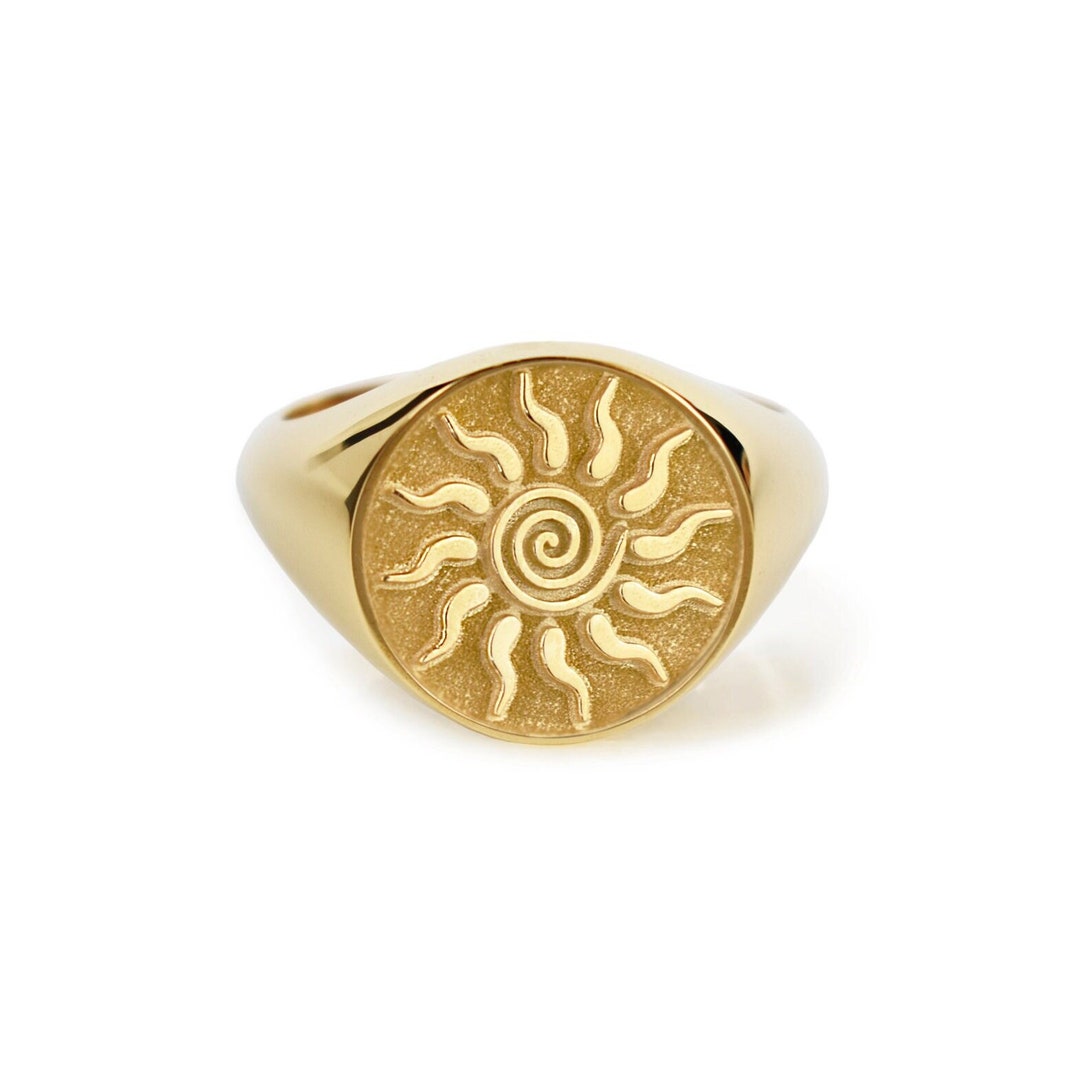 Gold Spiral Sun Signet Ring, Tribal Sun Jewelry, Personalized Sun ...