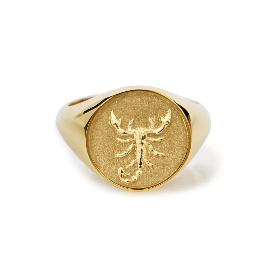 14K Gold Scorpion Signet Ring: Personalized Zodiac Jewelry - Etsy