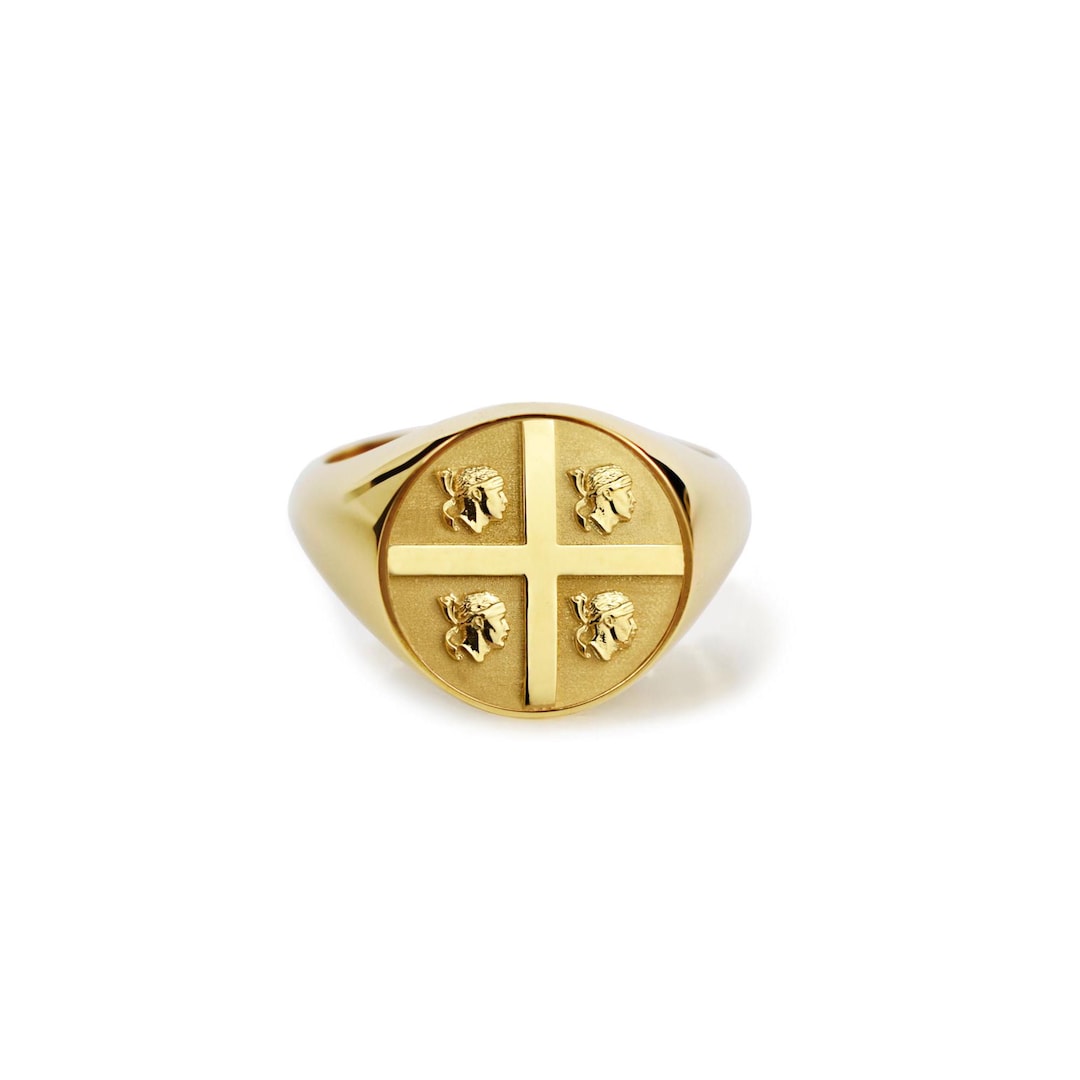 14K Gold Sardinia Flag Signet Ring, Christian Jewelry, Four Moors ...