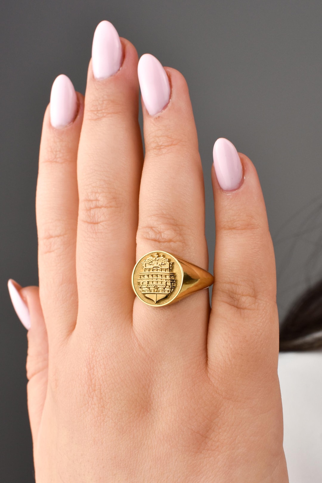 14K Solid Gold Noahs Ark Signet Ring, Biblical Boat Amulet, Religious ...
