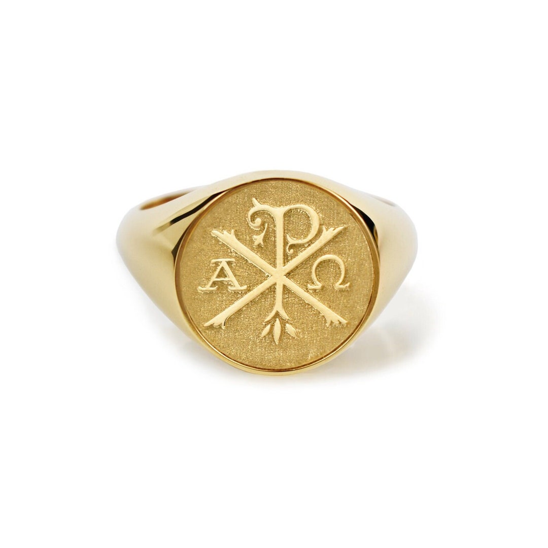 Gold Chi Rho Signet Ring, Christogram Signet Ring, Roman Catholic ...