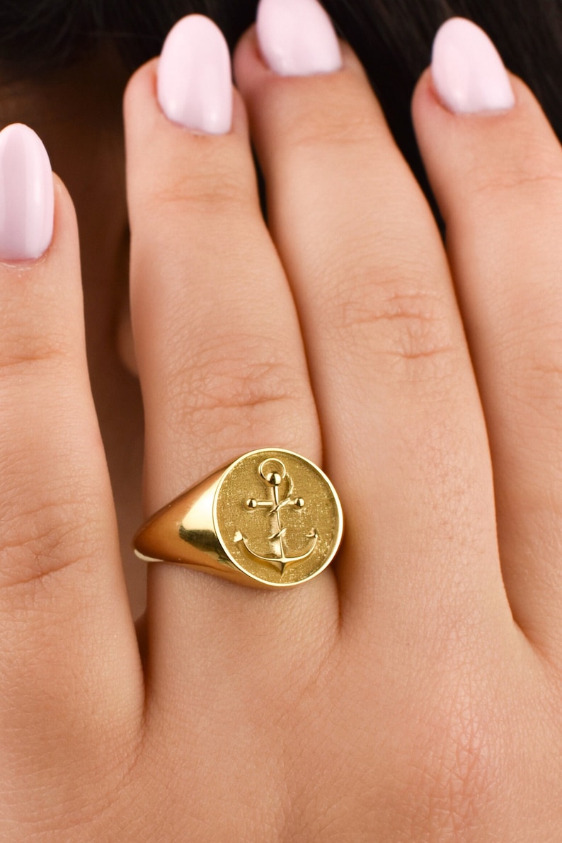 Gold Anchor Signet Ring, Sailor Ring, Navy Ring, Gold Pinky Ring ...