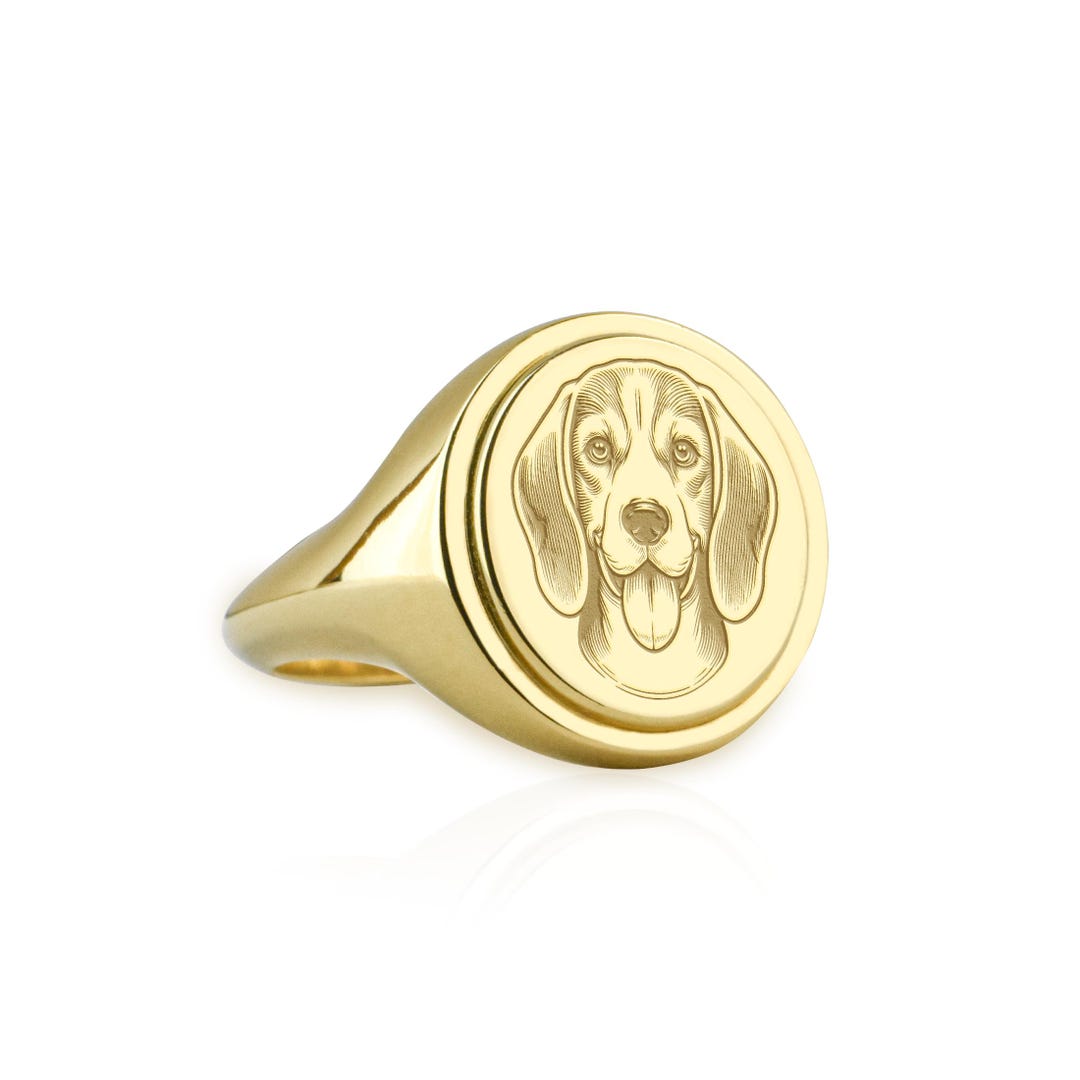 14K Gold Beagle Signet Ring, Oval Engraved Pet Jewelry, Gold Dog Lover ...