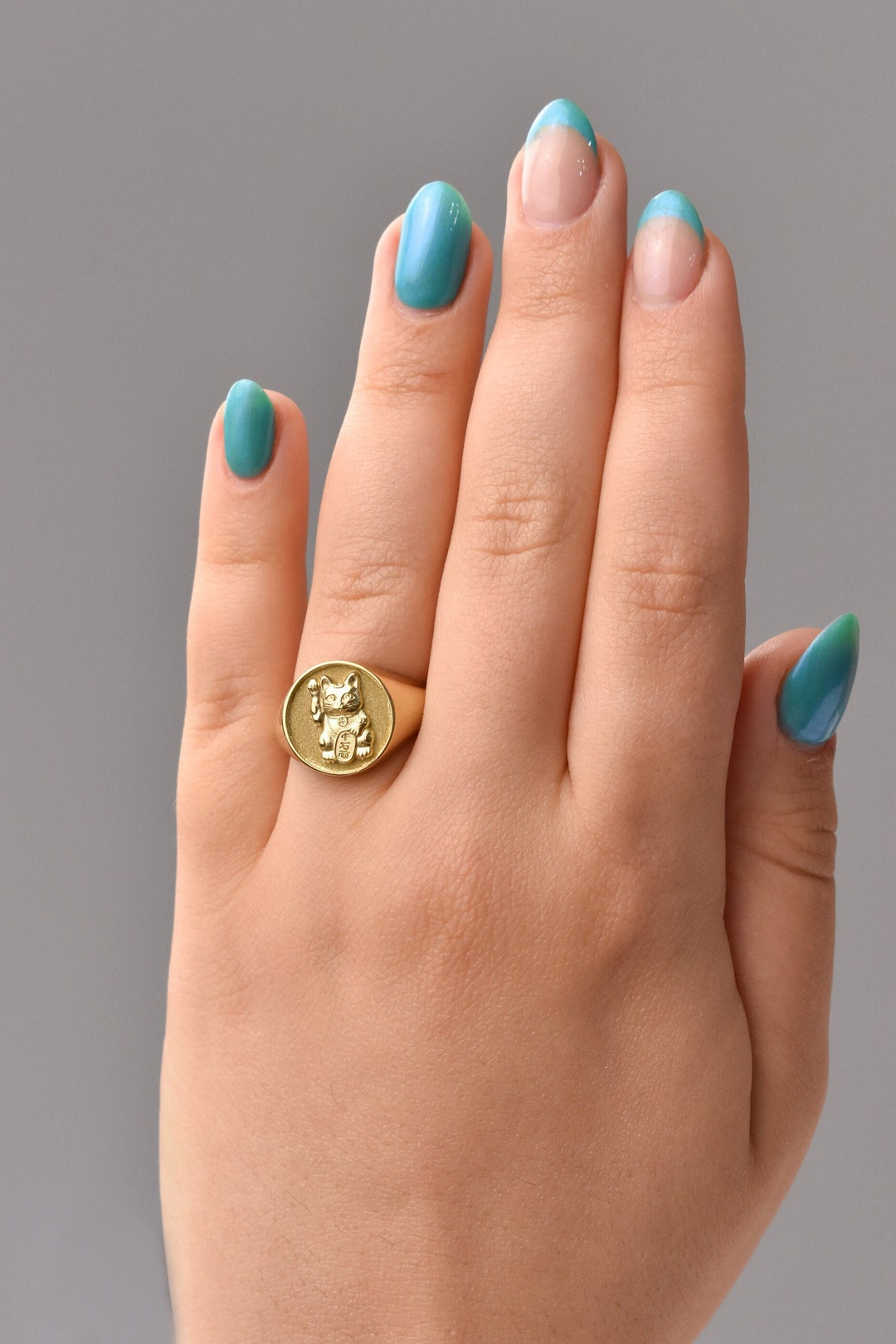 Gold Maneki Neko Signet Ring: Japanese Lucky Cat Jewelry - Etsy
