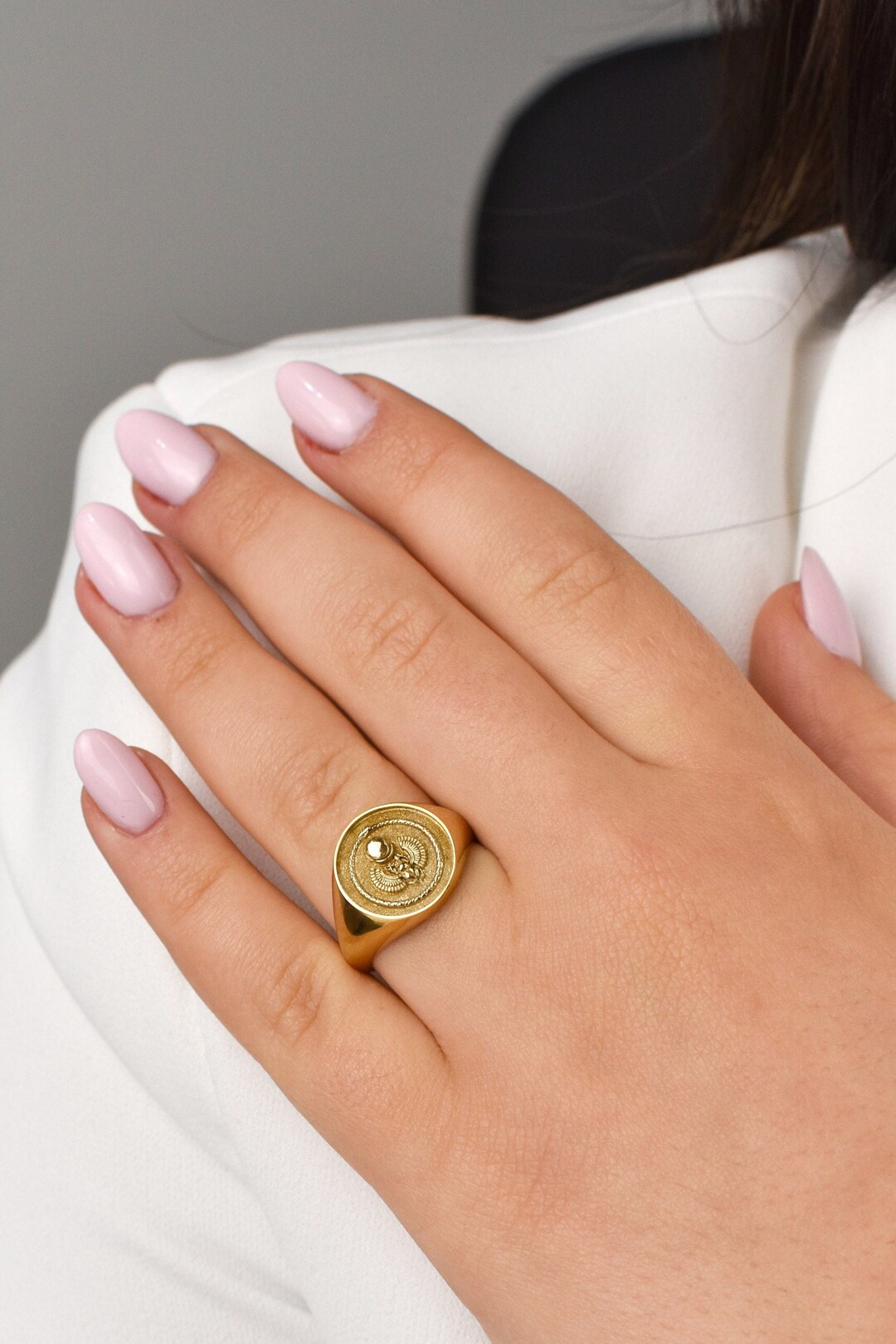 Gold Scarab Signet Ring, Scarab Beetle Ring, Egyptian Gold Ring, Scarab ...