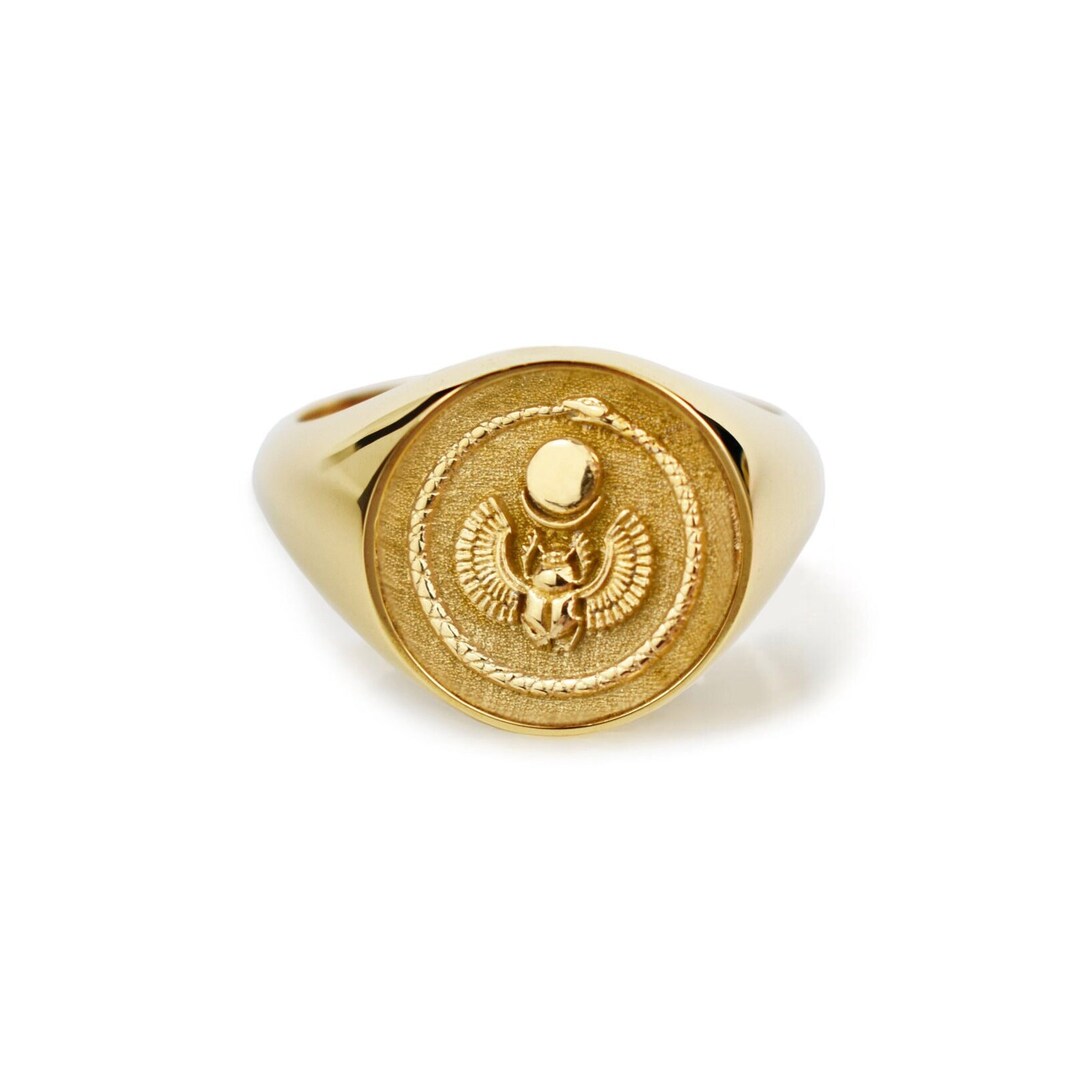 Gold Scarab Signet Ring, Scarab Beetle Ring, Egyptian Gold Ring, Scarab ...