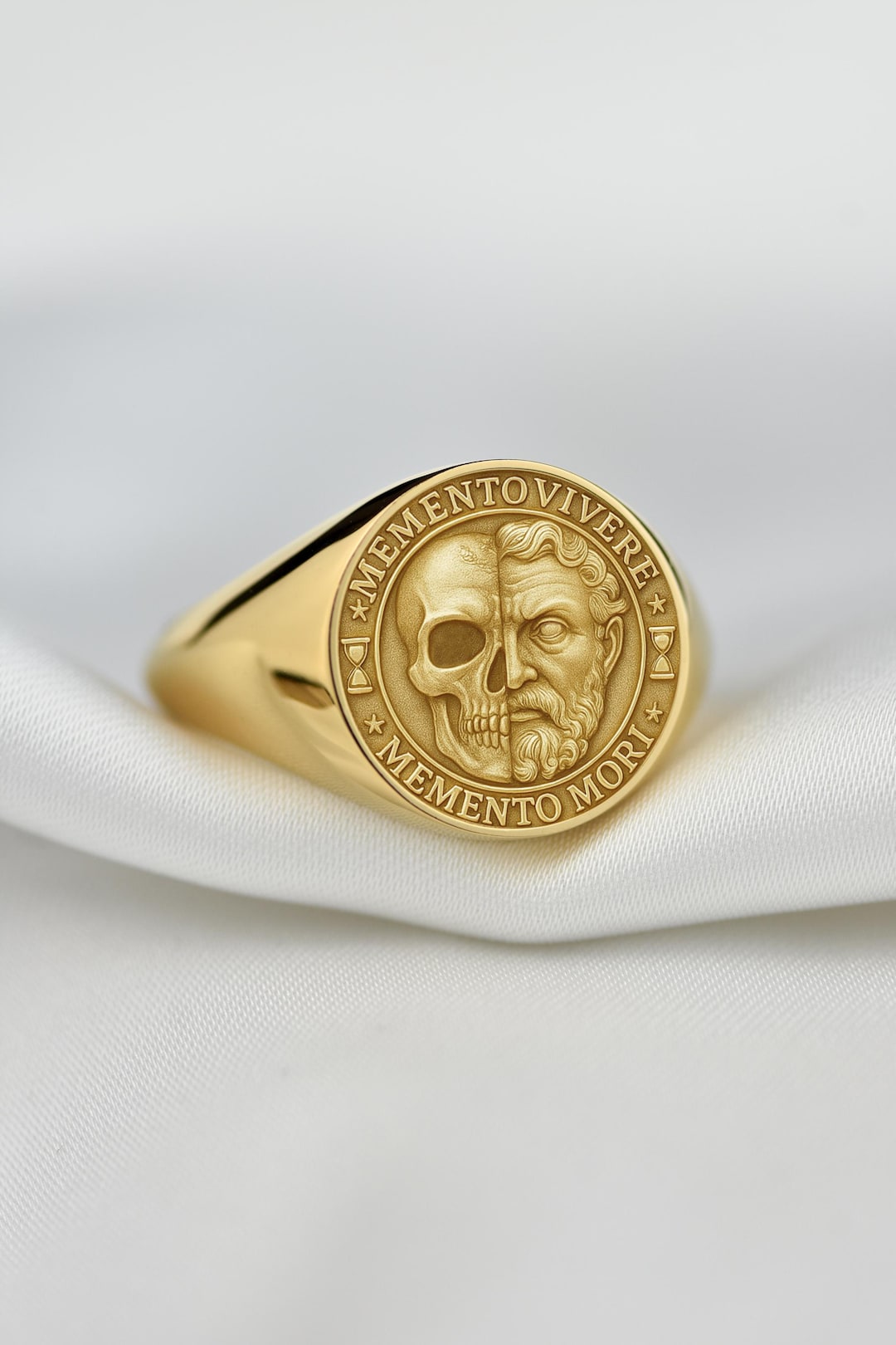 14K Gold Memento Mori Signet Ring, Stoic Philosophy Jewelry - Etsy