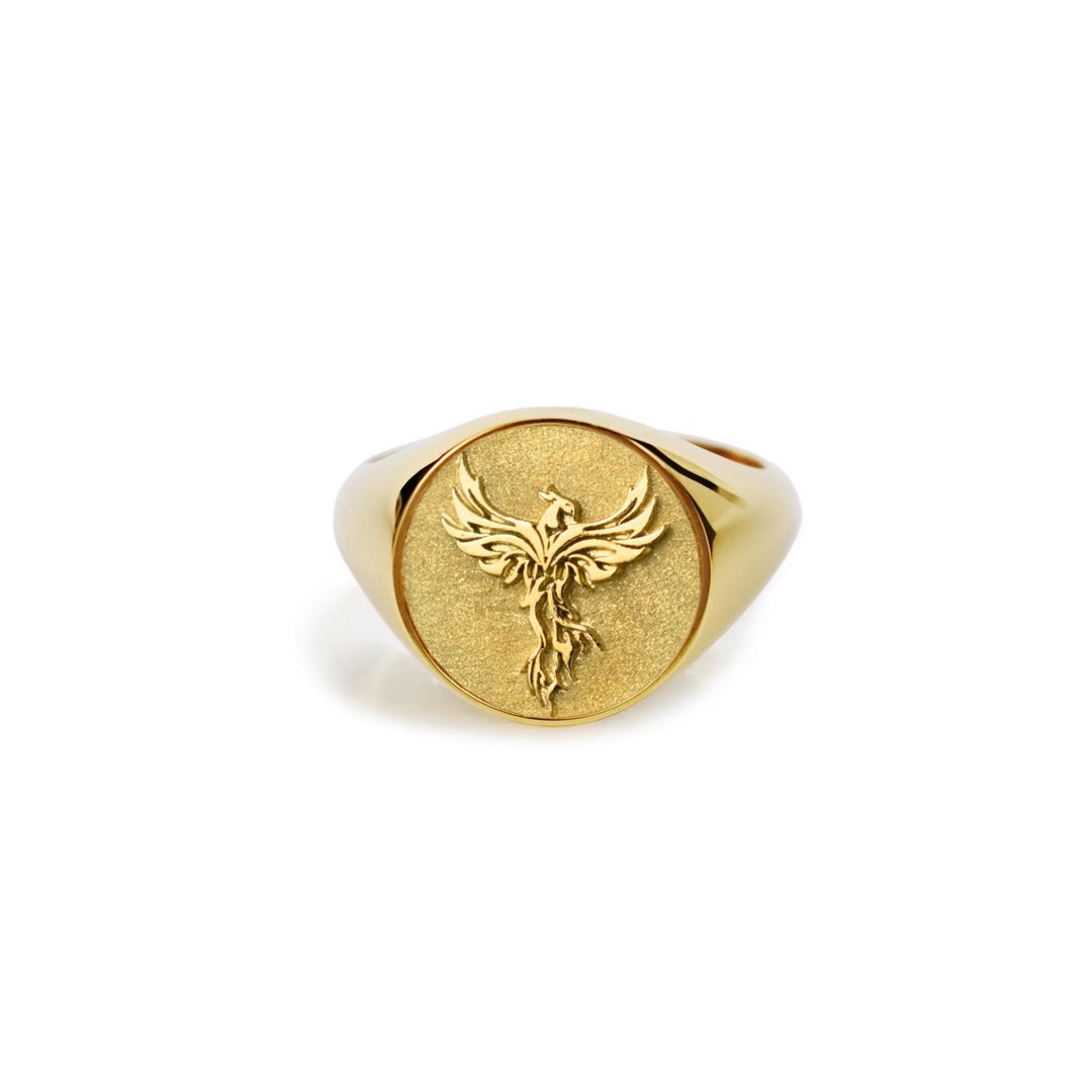 14K Gold Phoenix Signet Ring, Mythical Bird Jewelry - Etsy