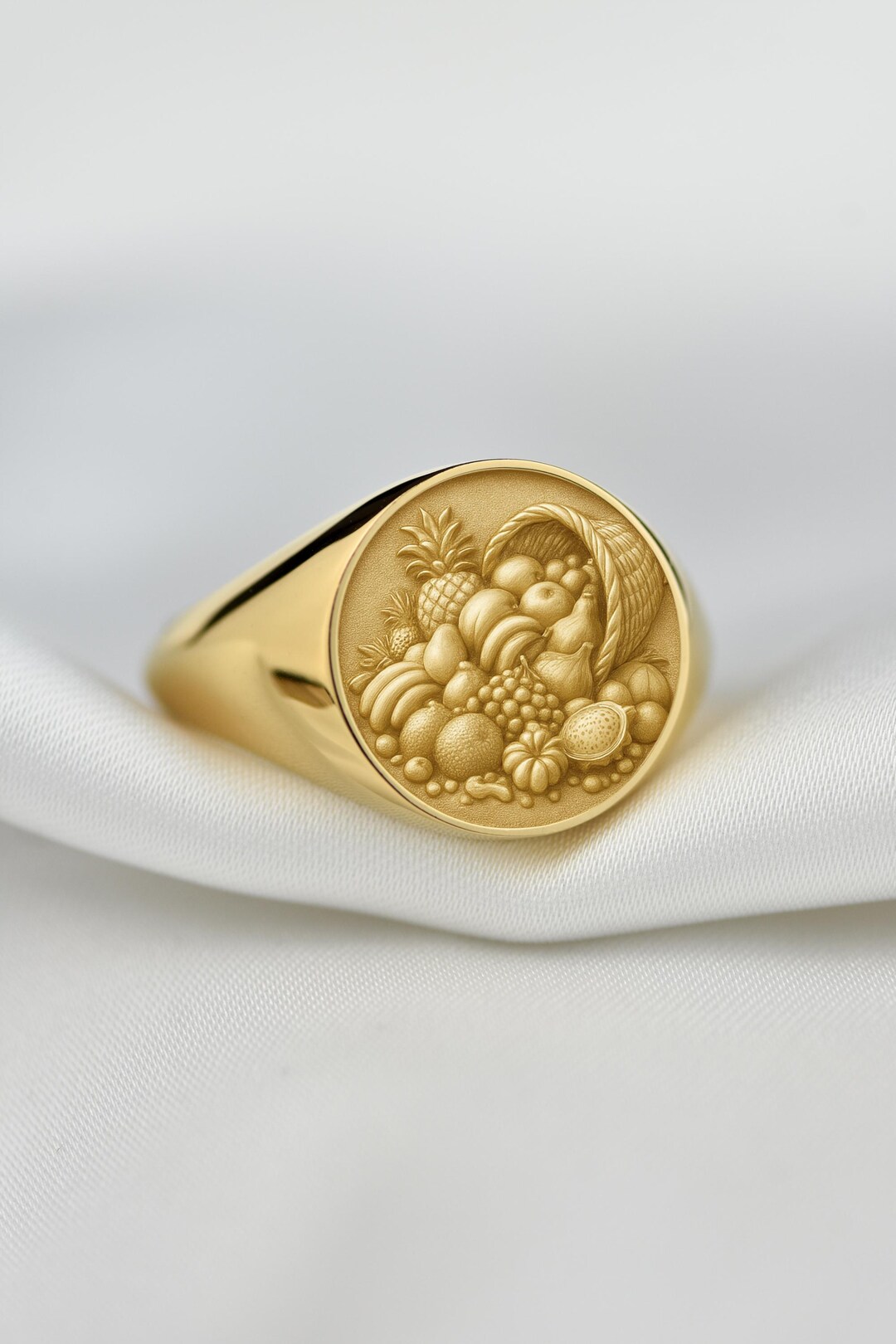 Cornucopia Signet Ring, 14K Gold Harvest Ring, Abundance Symbol Ring ...
