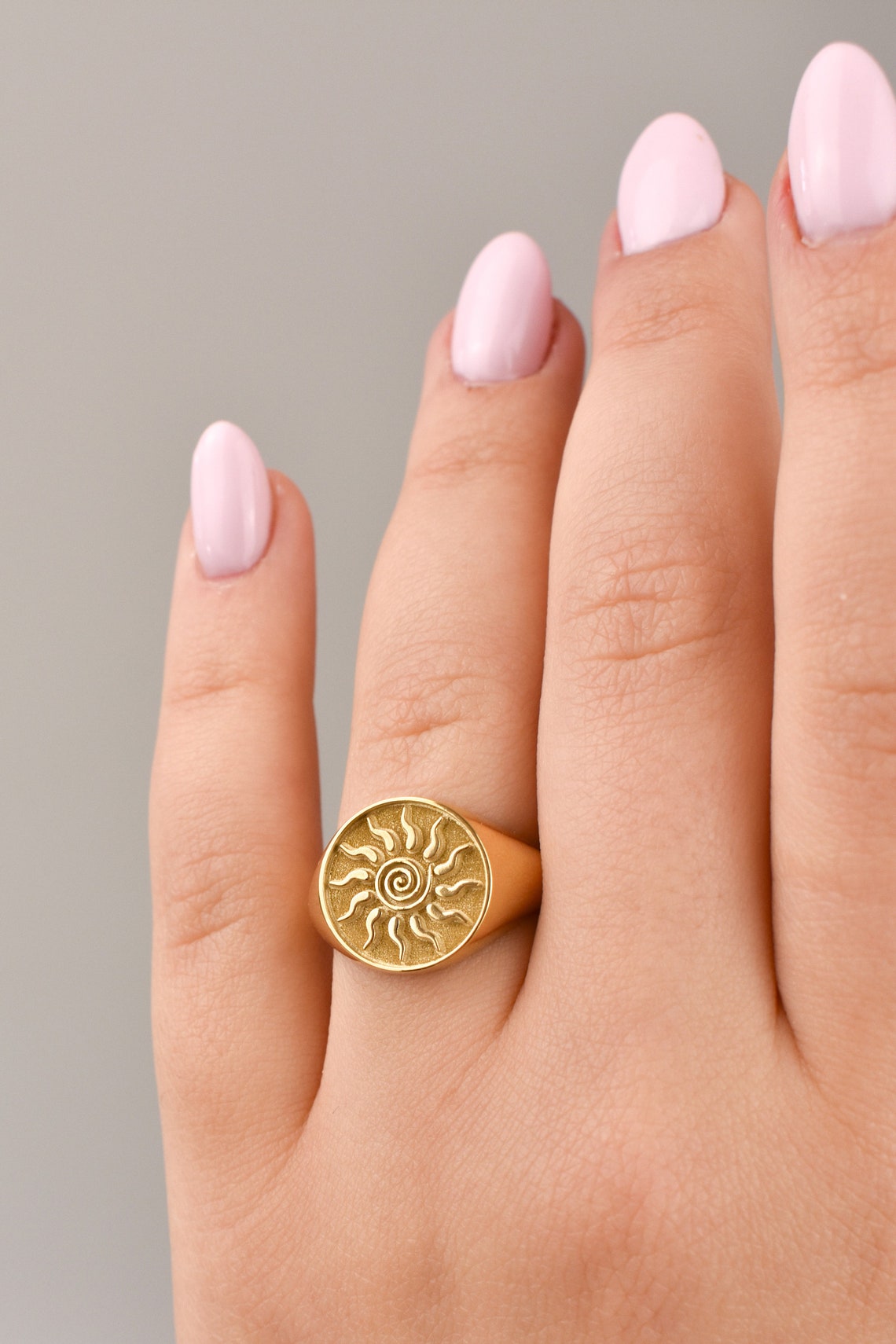 Gold Spiral Sun Signet Ring, Tribal Sun Jewelry, Personalized Sun ...