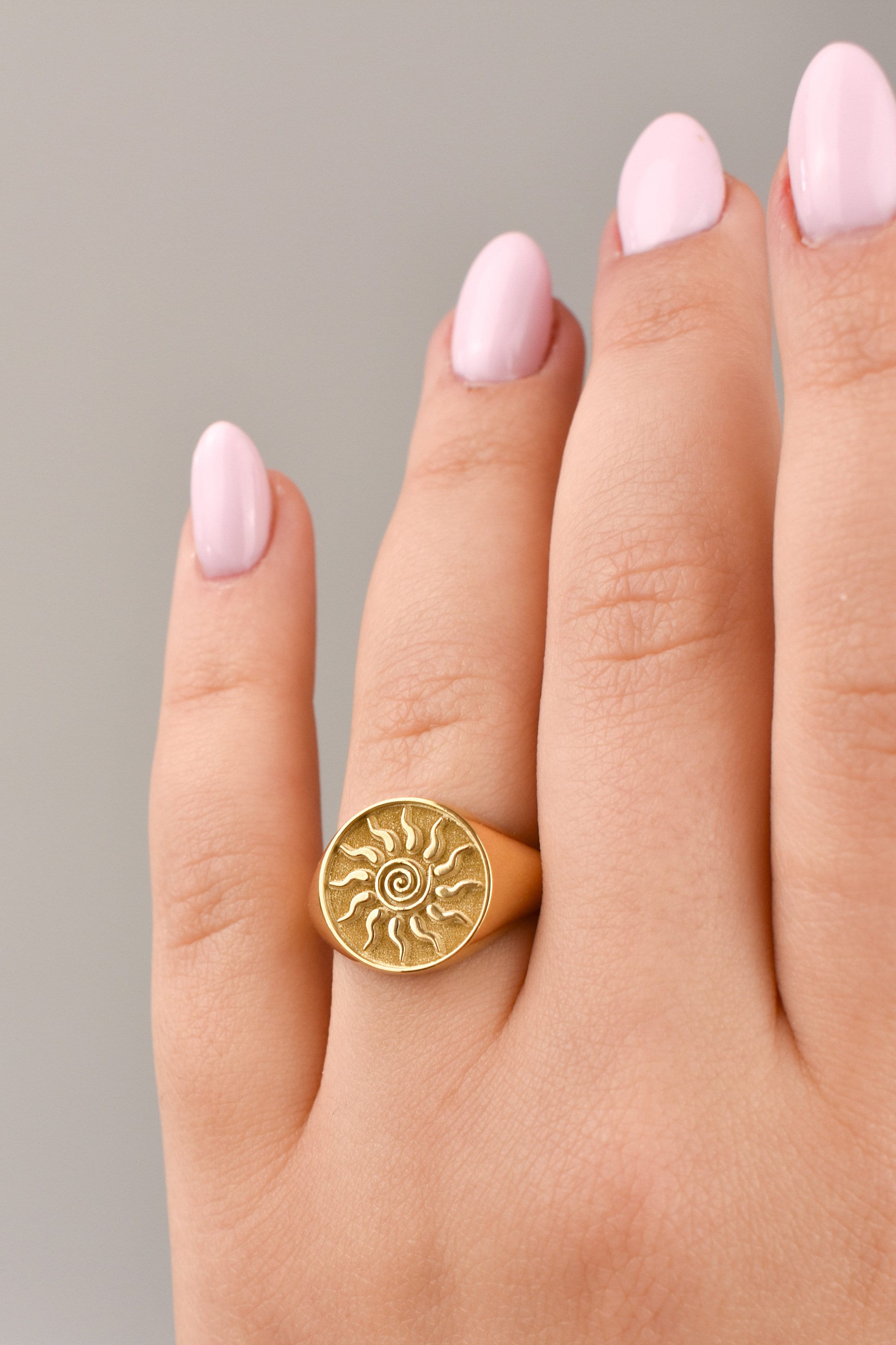 Gold Spiral Sun Signet Ring, Tribal Sun Jewelry, Personalized Sun ...