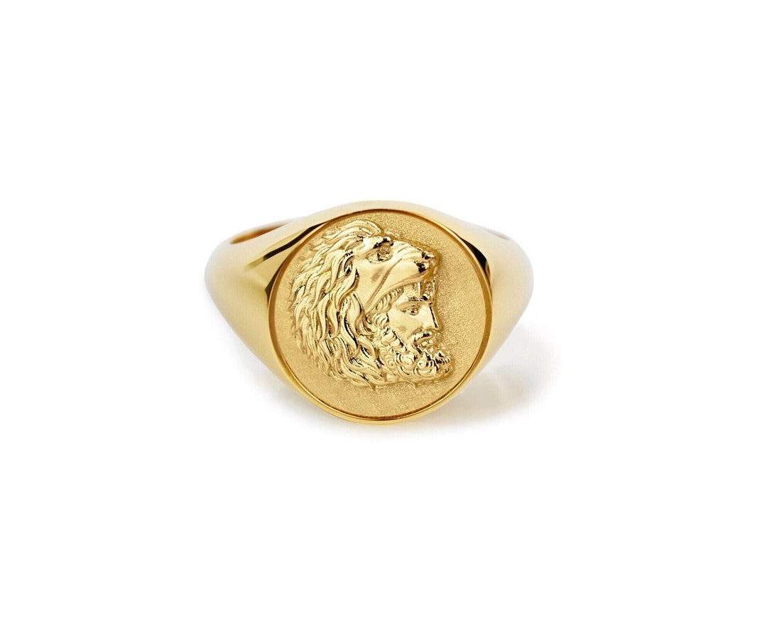 14K Solid Gold Hercules Ring, Gold Engraved Ancient Greek Ring ...