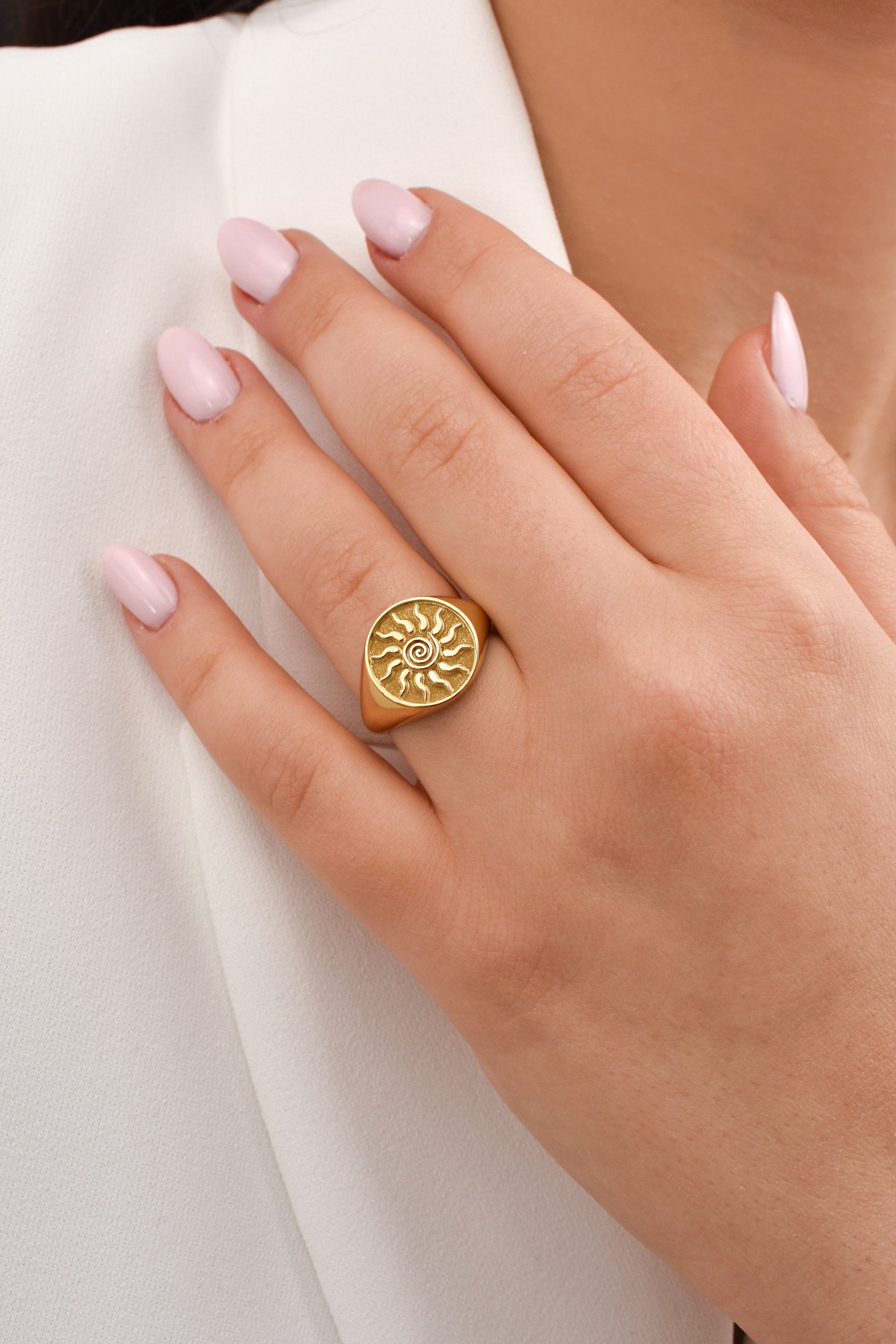 Gold Spiral Sun Signet Ring, Tribal Sun Jewelry, Personalized Sun ...