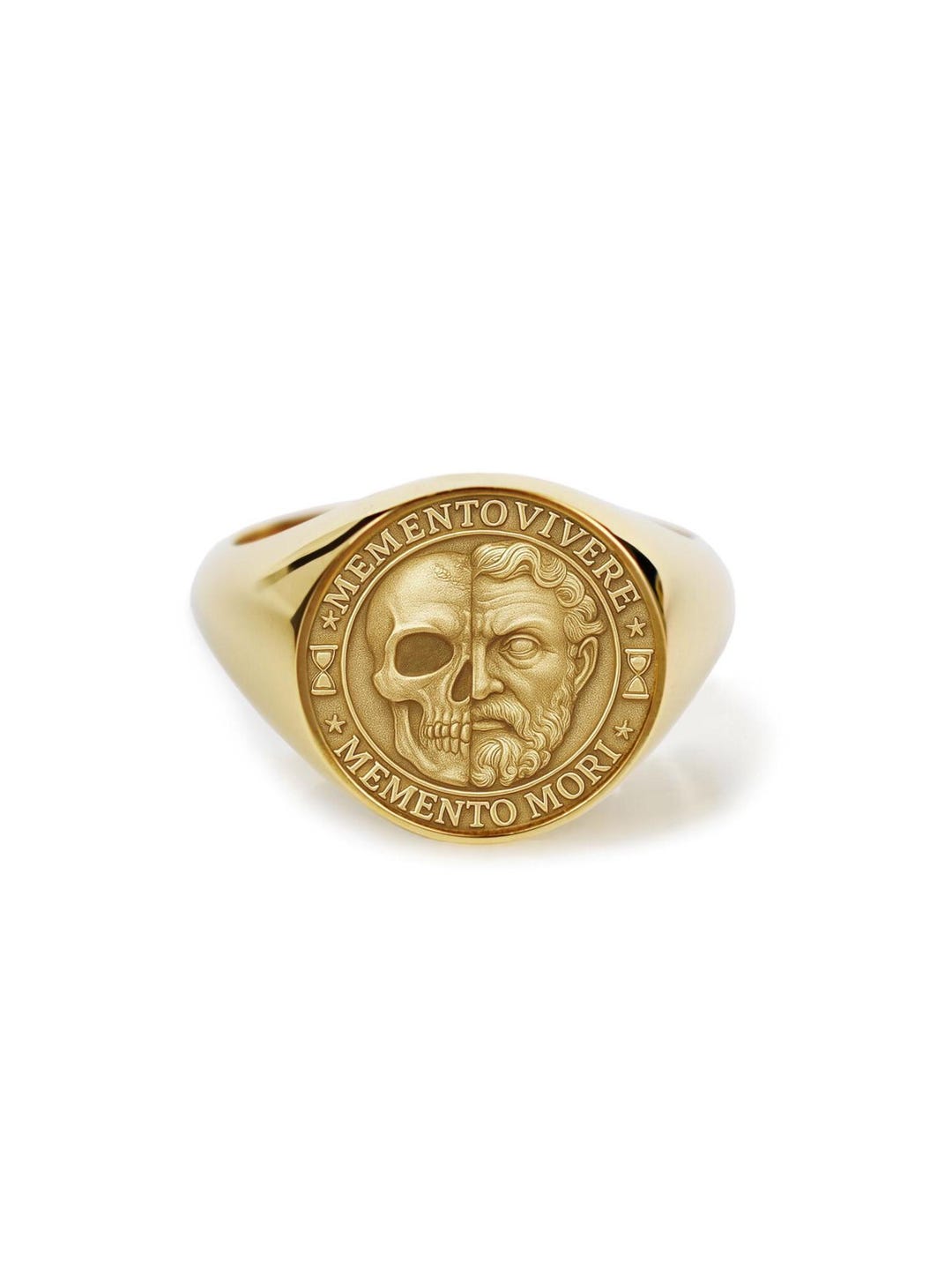 14k Gold Stoic Ring, Memento Mori Signet Ring, Memento Vivere Band ...