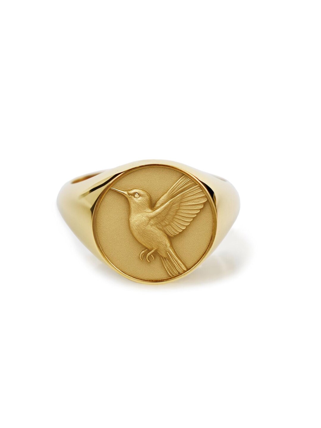 14K Gold Hummingbird Signet Ring, Animal Jewelry - Etsy