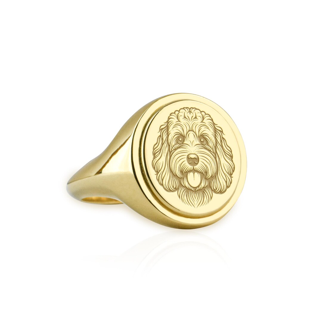 14K Gold Cockapoo Signet Ring, Oval Engraved Pet Jewelry, Gold Dog ...