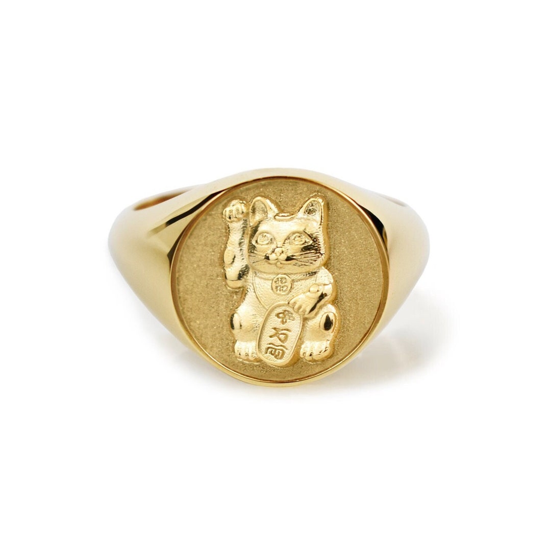 Gold Maneki Neko Signet Ring: Japanese Lucky Cat Jewelry - Etsy