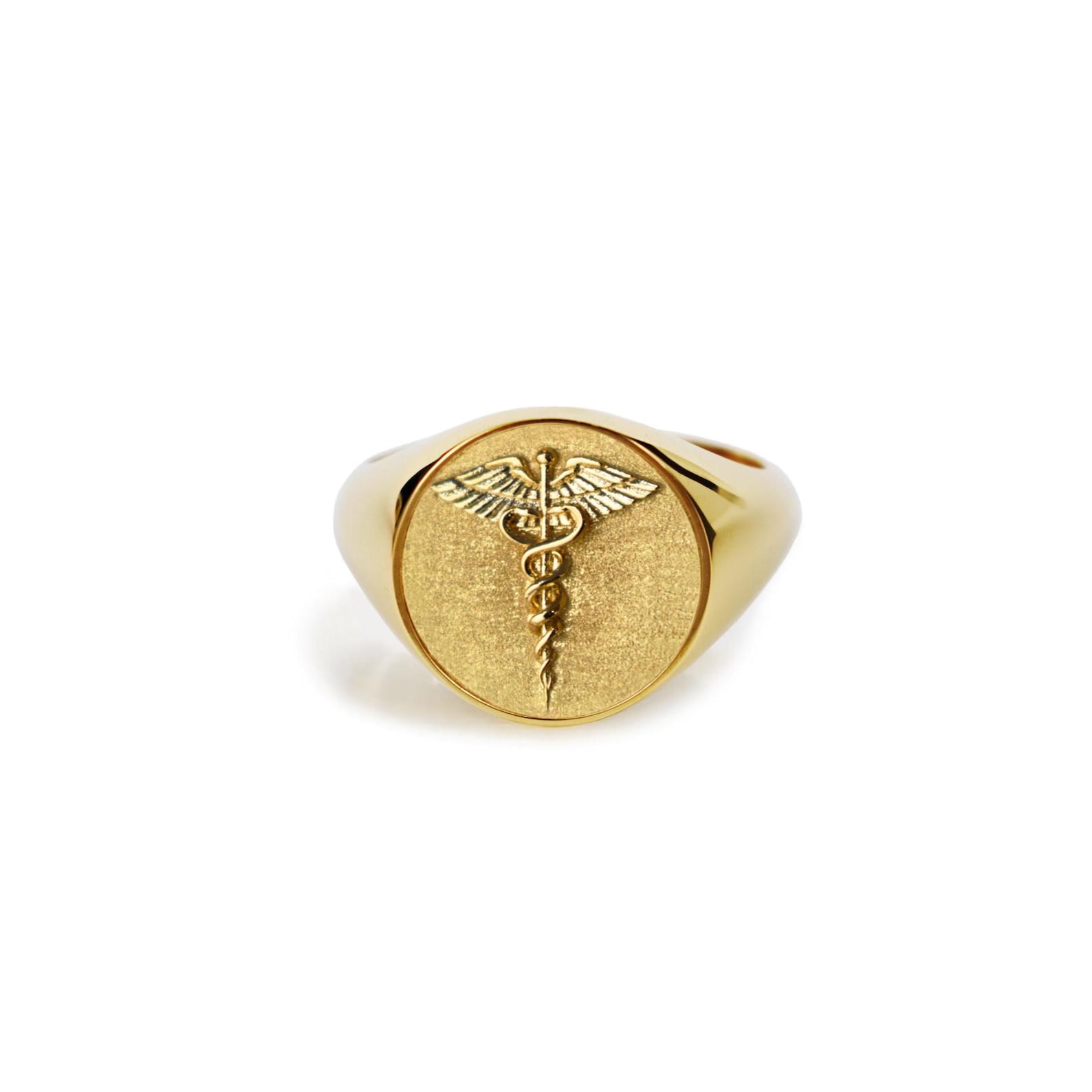 14K Solid Gold Medical Alert Signet Ring, Engraved Emergency ID, Medic ...