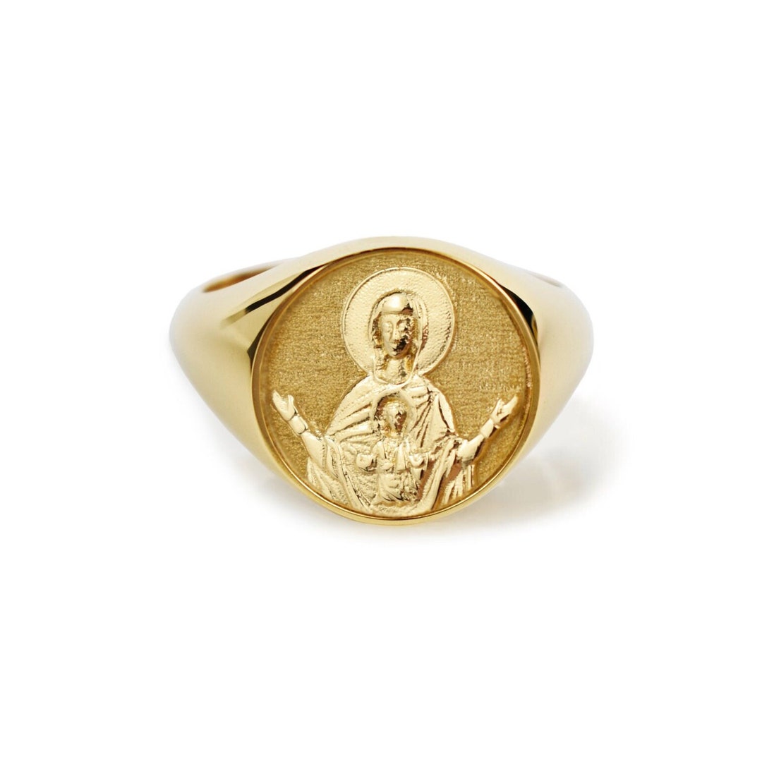 Gold Virgin Mary Signet Ring, Protection Gold Ring, Religious Ring ...