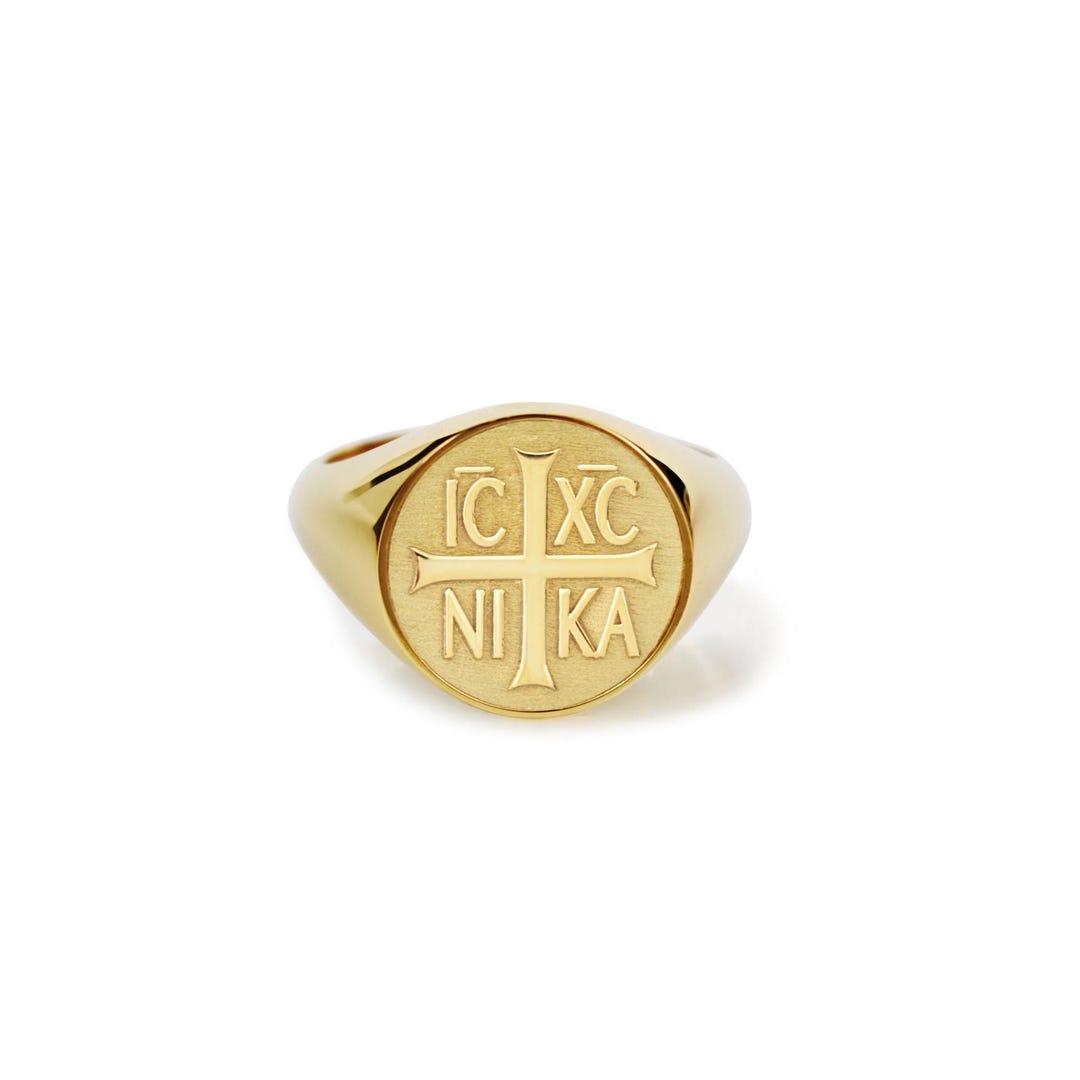 14K Solid Gold ICXC NIKA Signet Ring, Orthodox Christian Cross Ring ...