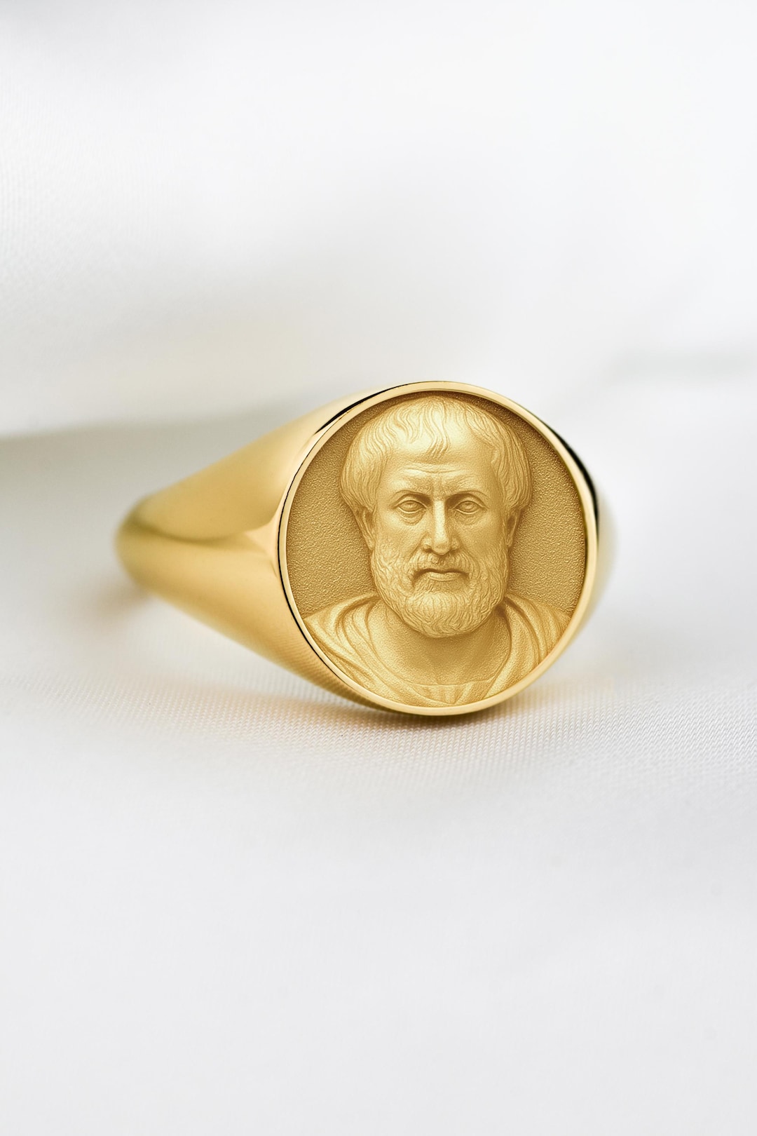 Aristotle Signet Ring, 14K Gold Philosopher Ring, Wisdom Symbol Ring ...
