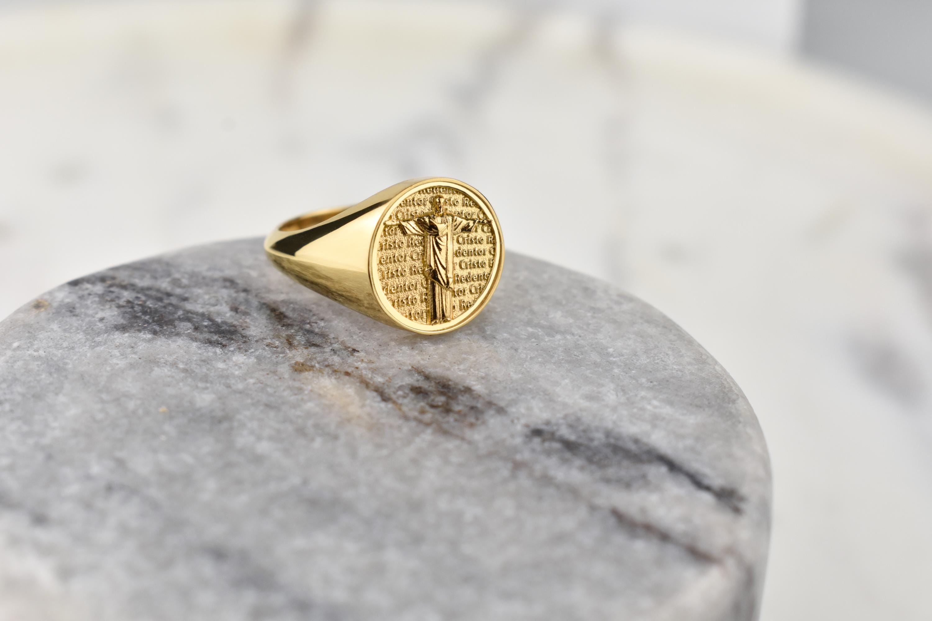 14K Gold Christ the Redeemer Signet Ring: Religious Jewelry - Etsy