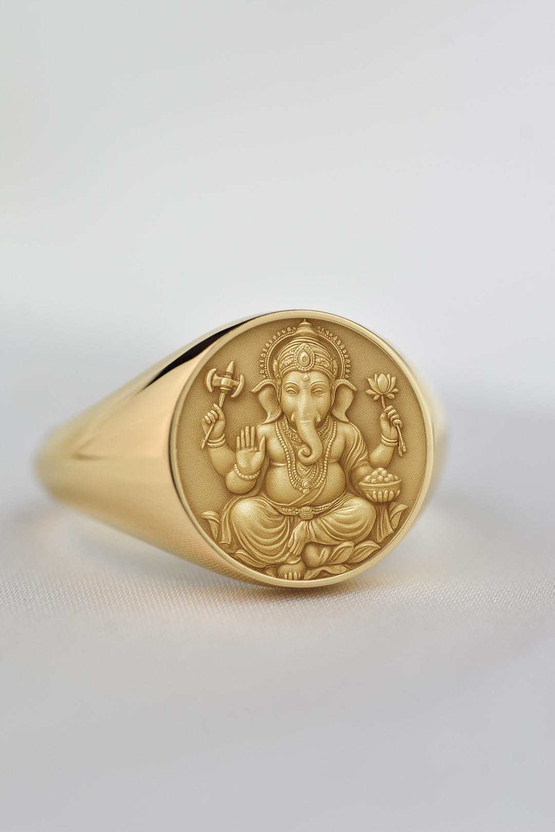 Ganesha Signet Ring, 14K Gold Elephant Deity Ring, Hindu Symbol Jewelry ...