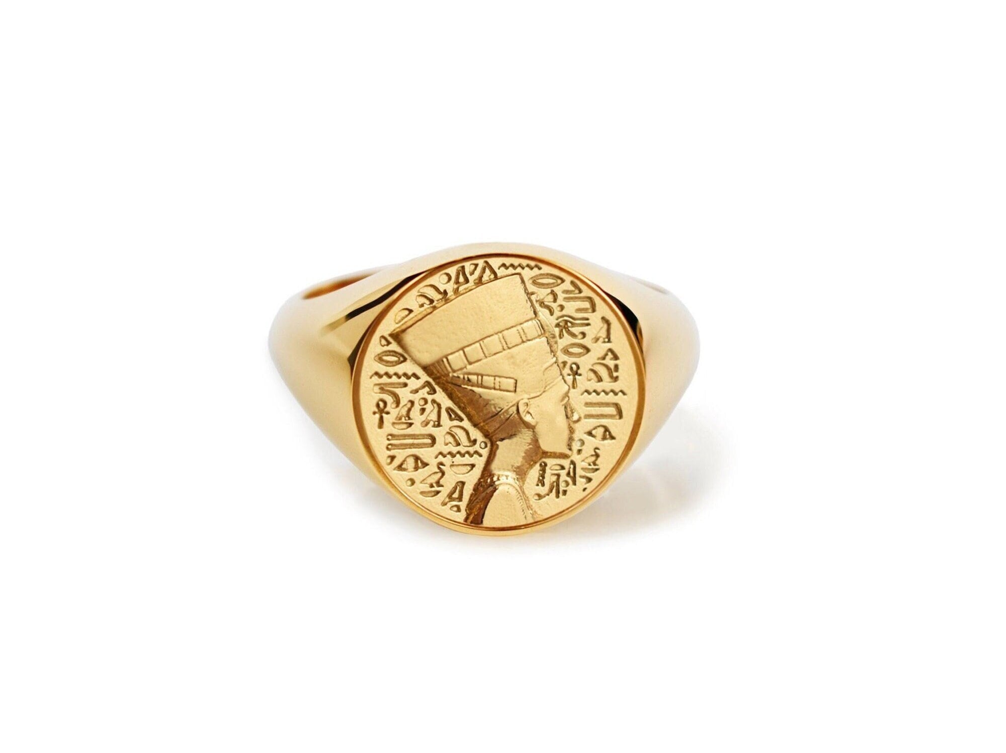 14K Solid Gold Nefertiti Signet Ring: Personalized Egyptian Jewelry - Etsy