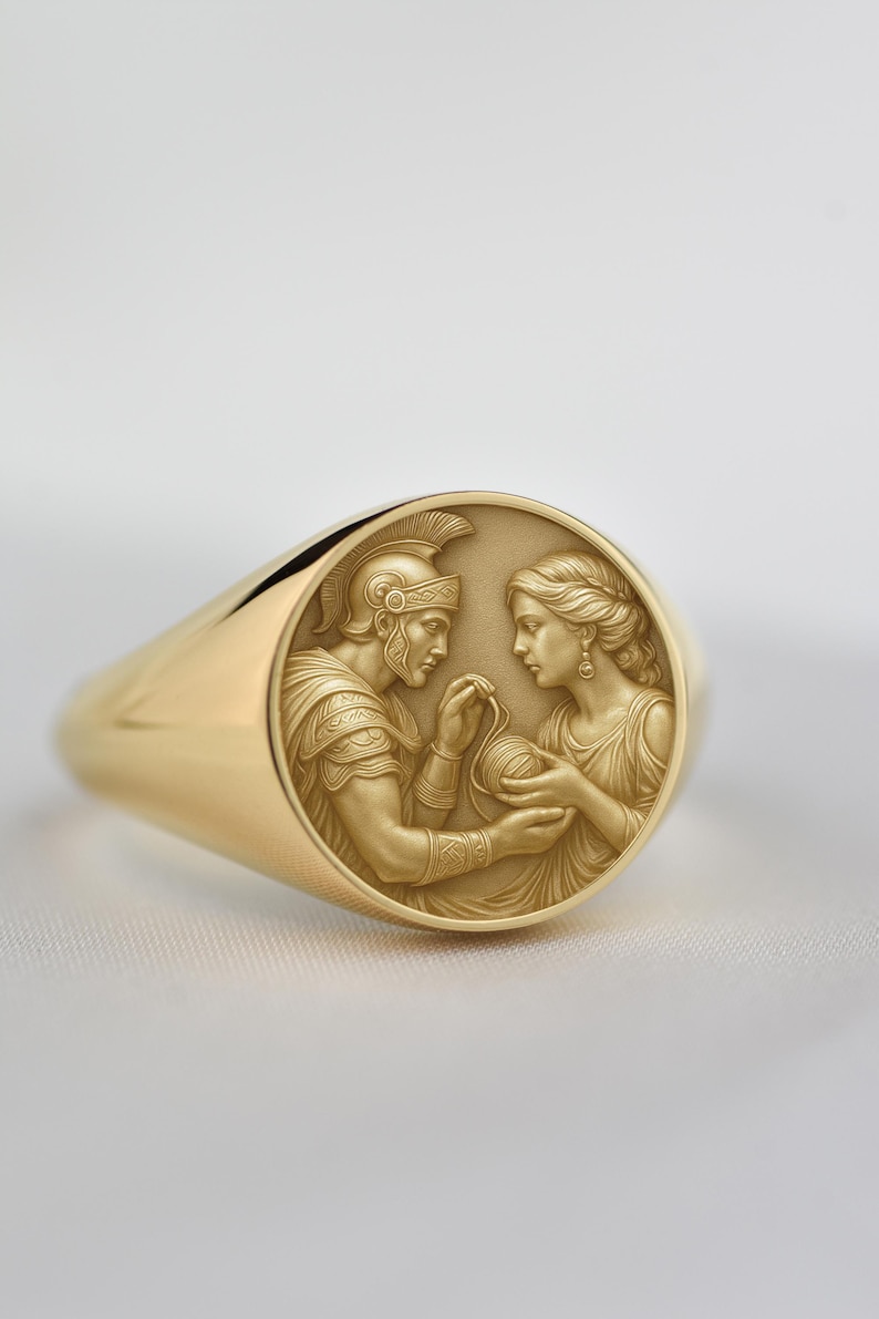 Theseus and Ariadne Signet Ring, 14K Gold Mythology Ring, Greek Jewelry ...