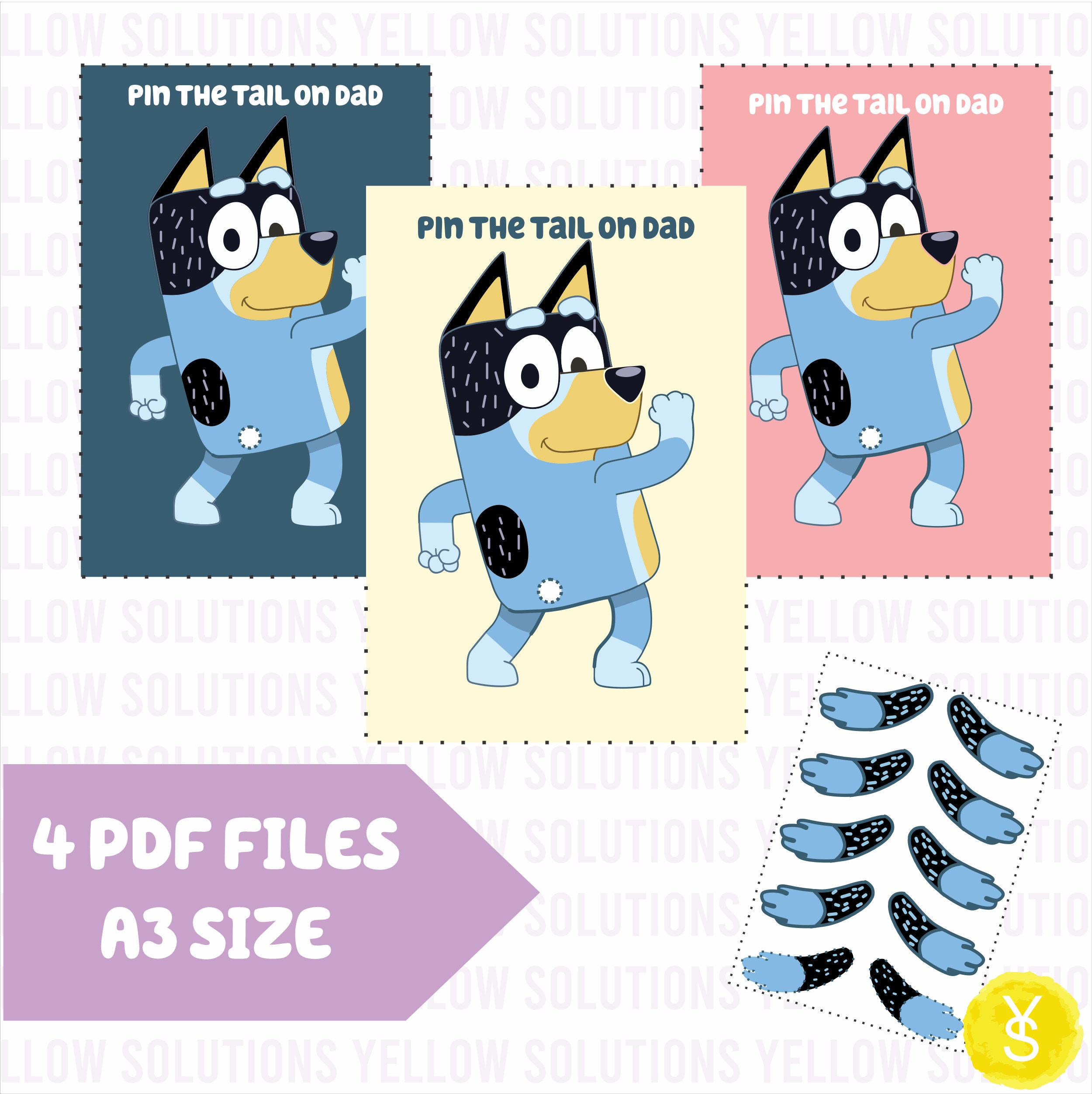 Printable - Pin the Tail on Dad - Bandit - Bluey Themed Party - A3 ...