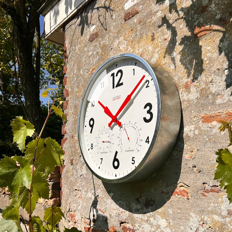 Weatherproof Outdoor Wall Clock – Industrial Style With Thermometer ...