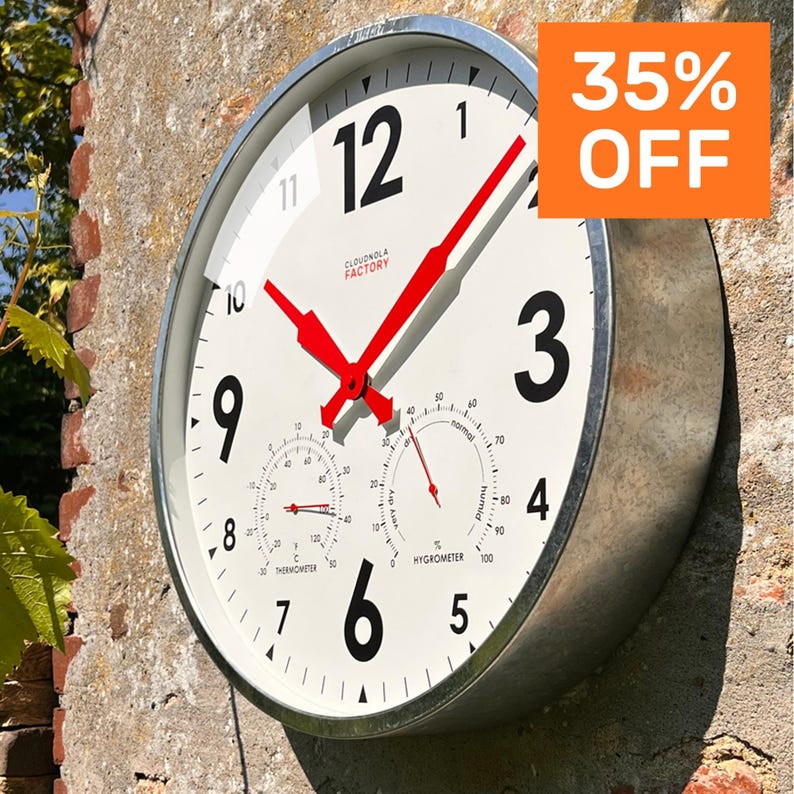 Weatherproof Outdoor Wall Clock – Industrial Style With Thermometer ...