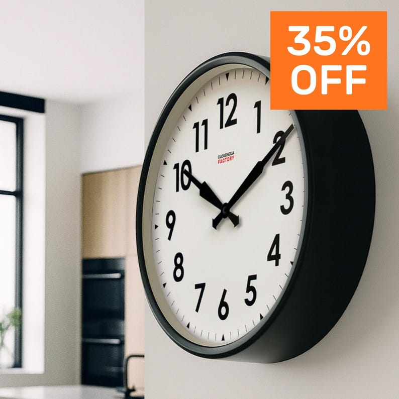 Factory Black Clock XL - Modern Silent Wall Clock: Powder-coated Steel ...