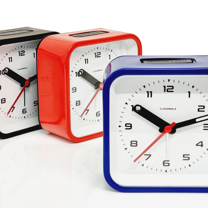 Railway Black Alarm Clock - Square Design - Silent With Snooze & LED ...