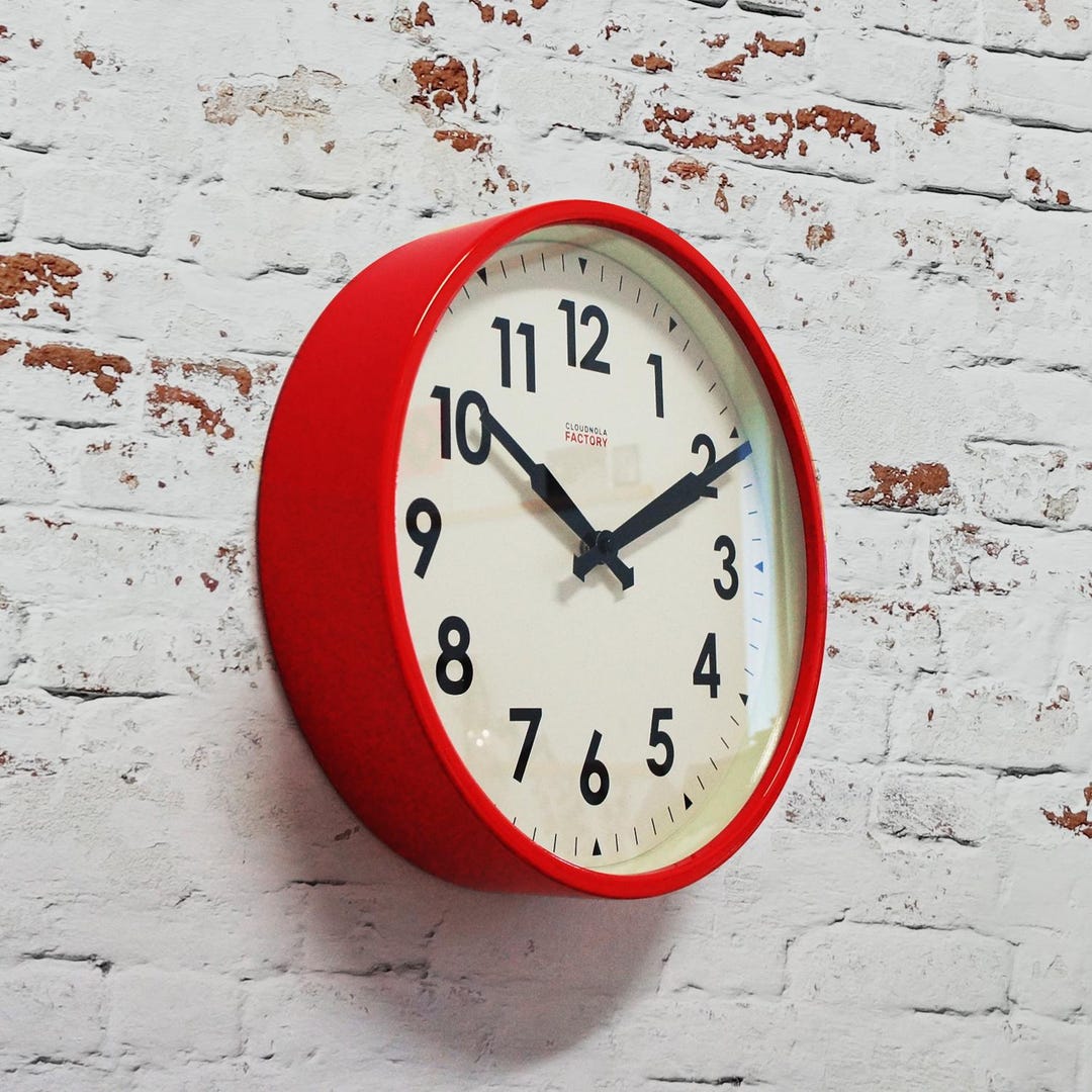 Factory Wall Red Wall Clock Silent Steel Case Diameter 11.81 Inch - Etsy