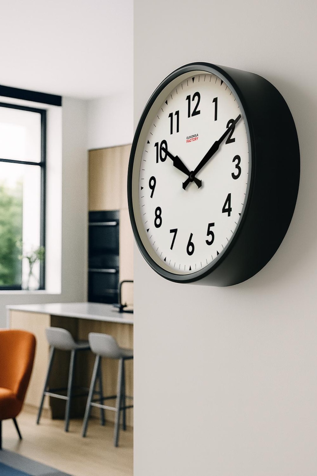 Factory Black Clock XL - Modern Silent Wall Clock: Powder-coated Steel ...