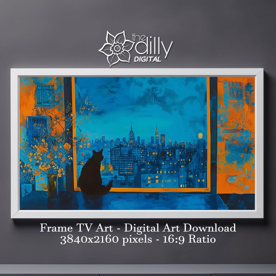 Samsung Frame TV Art | Cats in Window | Digital Download | Cityscape ...