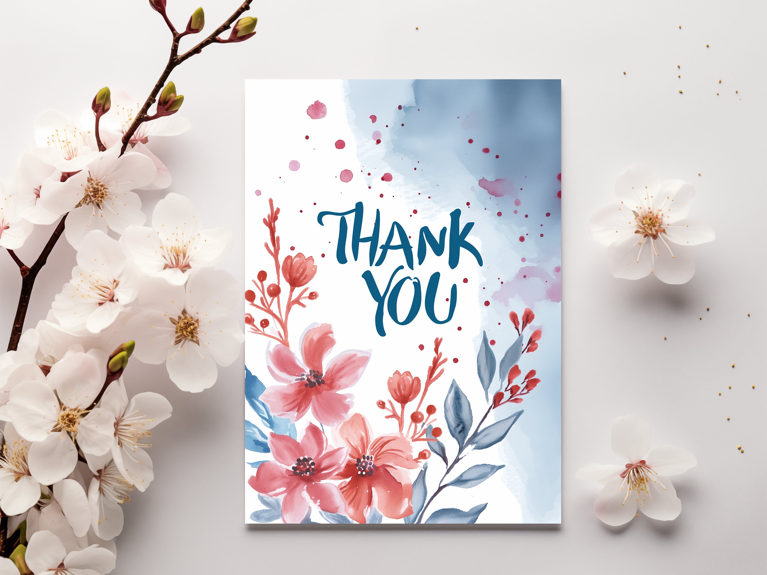 Printable Card 5x7 Thank You Card Watercolor Flowers Blank With ...