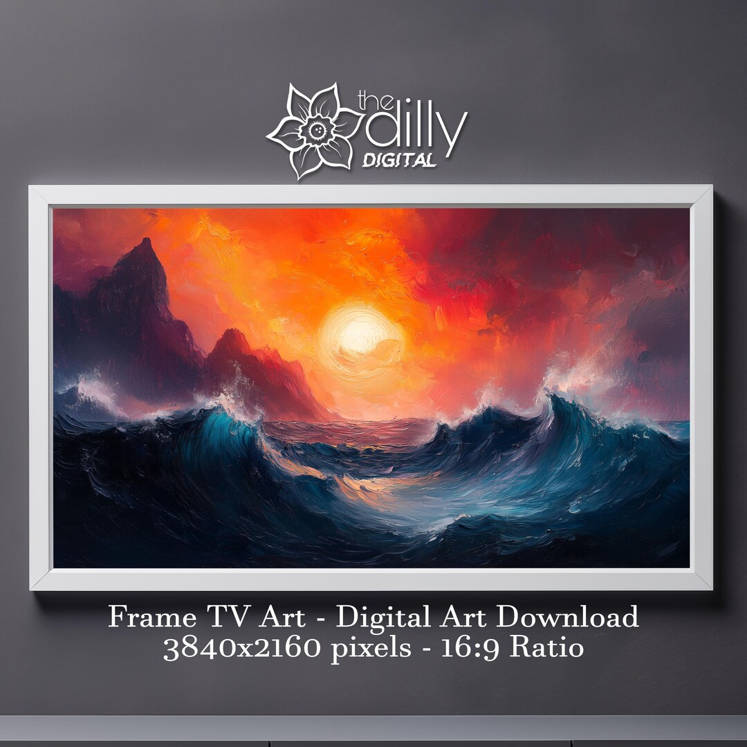 Samsung Frame TV Art | Dramatic Sunset Art | Stormy Ocean Painting ...
