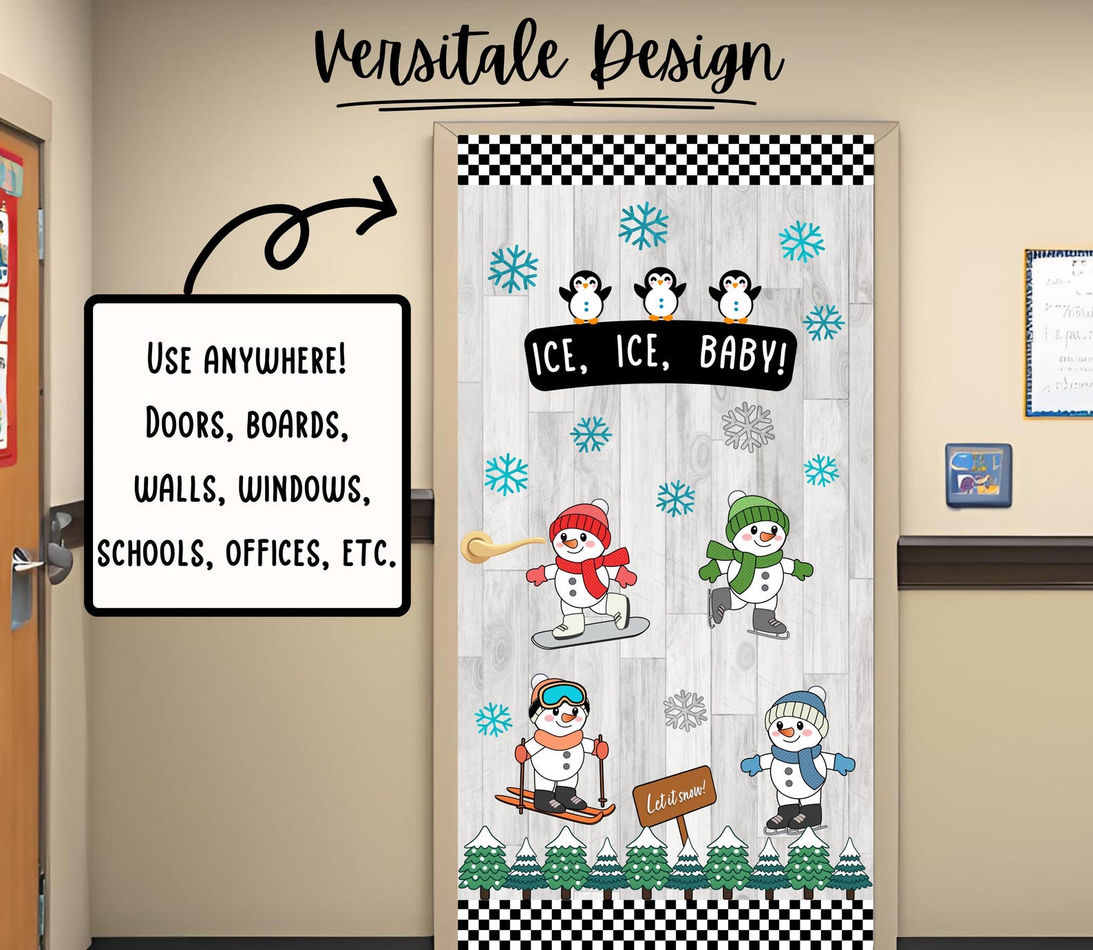 Winter Sports Bulletin Board Kit, New Year Snowman Skiing Snowboarding ...