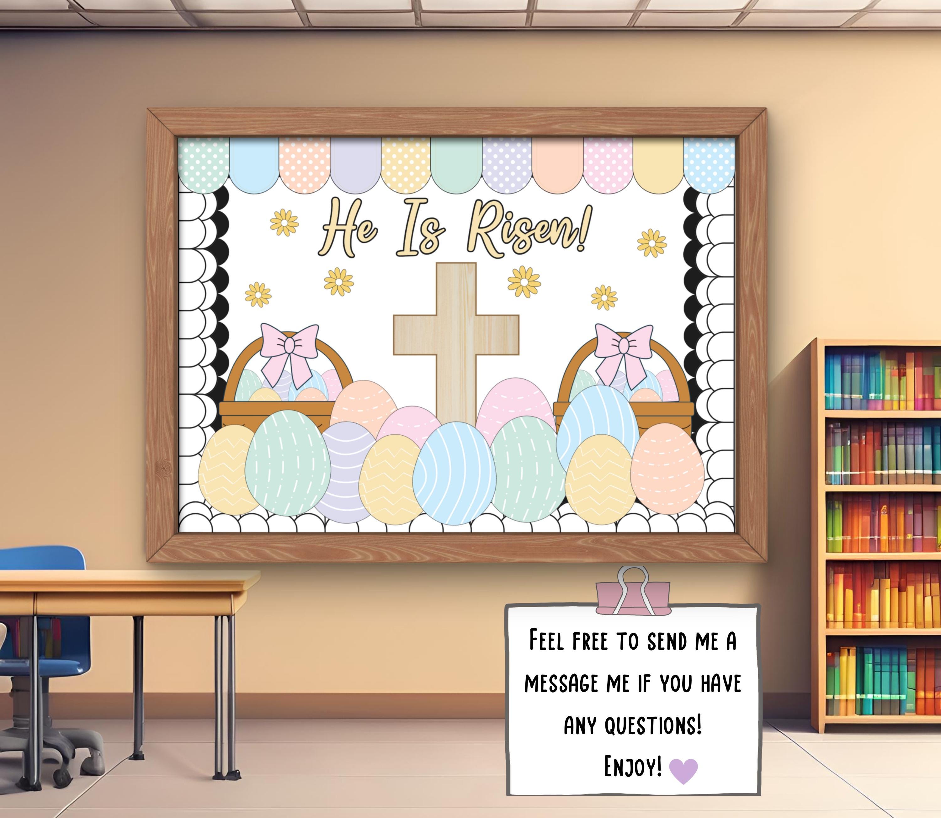 He is Risen Easter Bulletin Board Kit April March Printable Religious ...