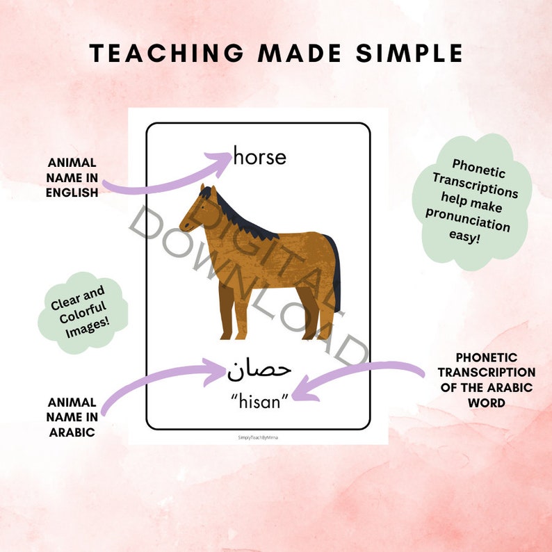Arabic Farm Animal Flashcards English Bilingual Language Homeschooling ...
