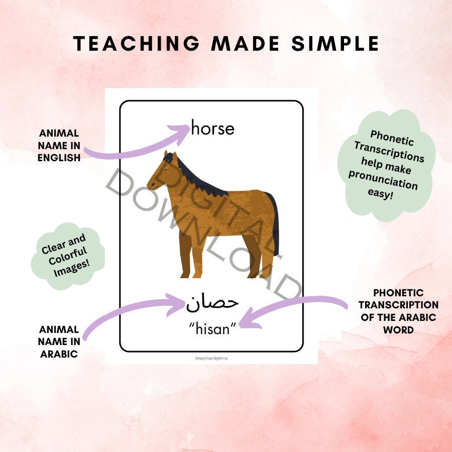 Arabic Farm Animal Flashcards English Bilingual Language Homeschooling ...