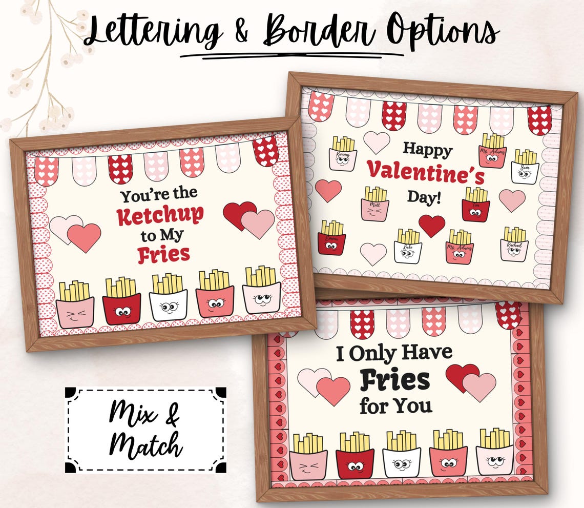 Valentine's Day Bulletin Board Kit, February Fries Heart Love Display ...
