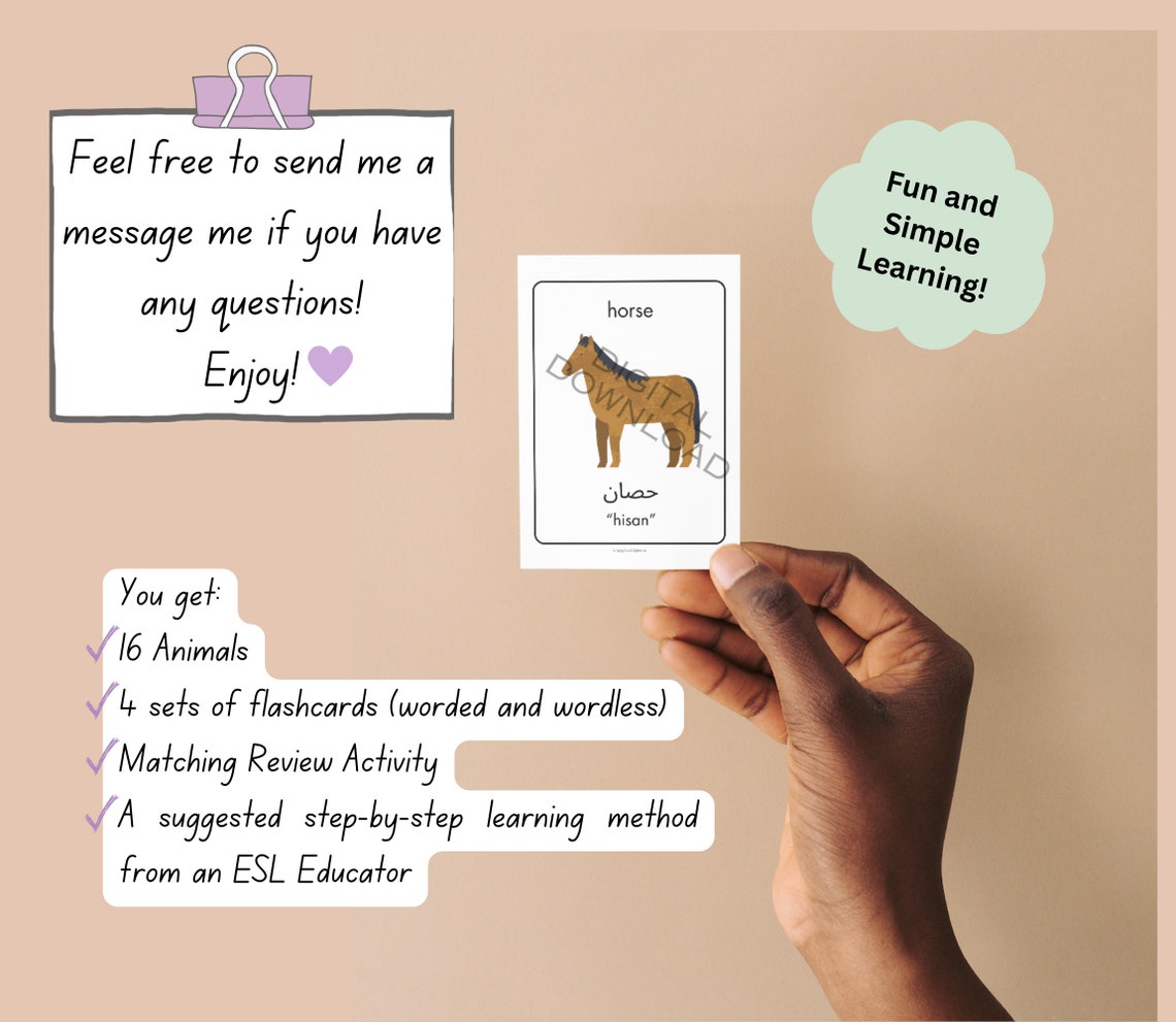Arabic Farm Animal Flashcards English Bilingual Language Homeschooling ...
