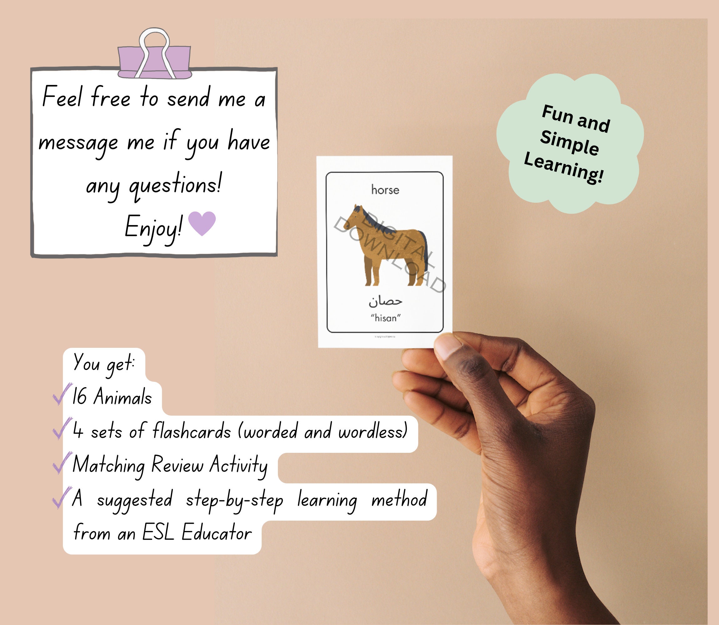 Arabic Farm Animal Flashcards English Bilingual Language Homeschooling ...