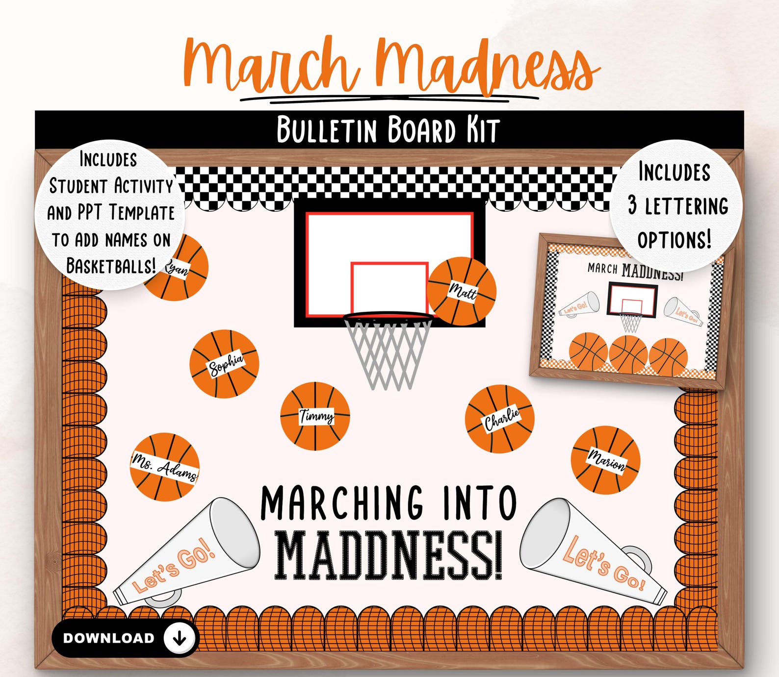 March Let the Madness Begin Bulletin Board Kit, Basketball Door Display ...